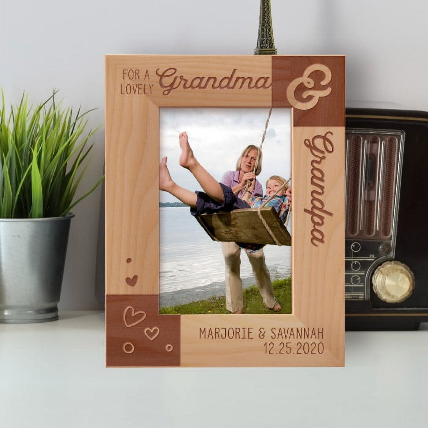 For A Lovely Grandma & Grandpa Personalized Wooden Frame 4" x 6" Brown ...