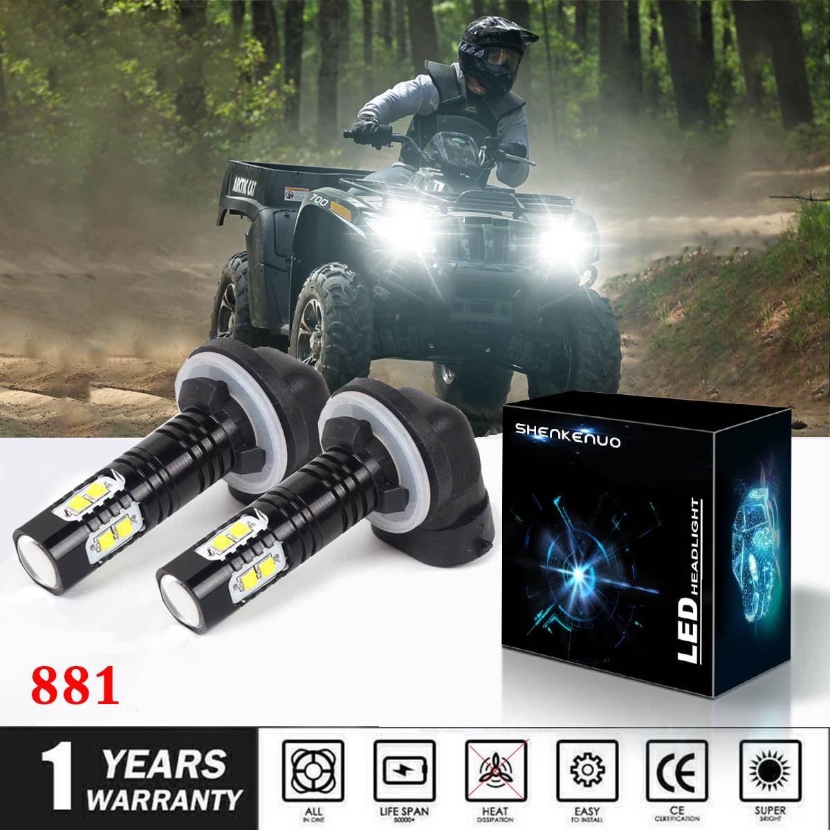 For ARCTIC CAT 400 500 650 700 High Low Beam Headlight LED Light Bulbs ...