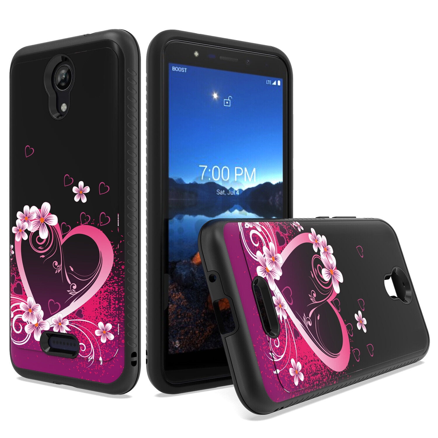 For AT&T Motivate V341U Brushed Hybrid Phone Cover Case + Tempered ...