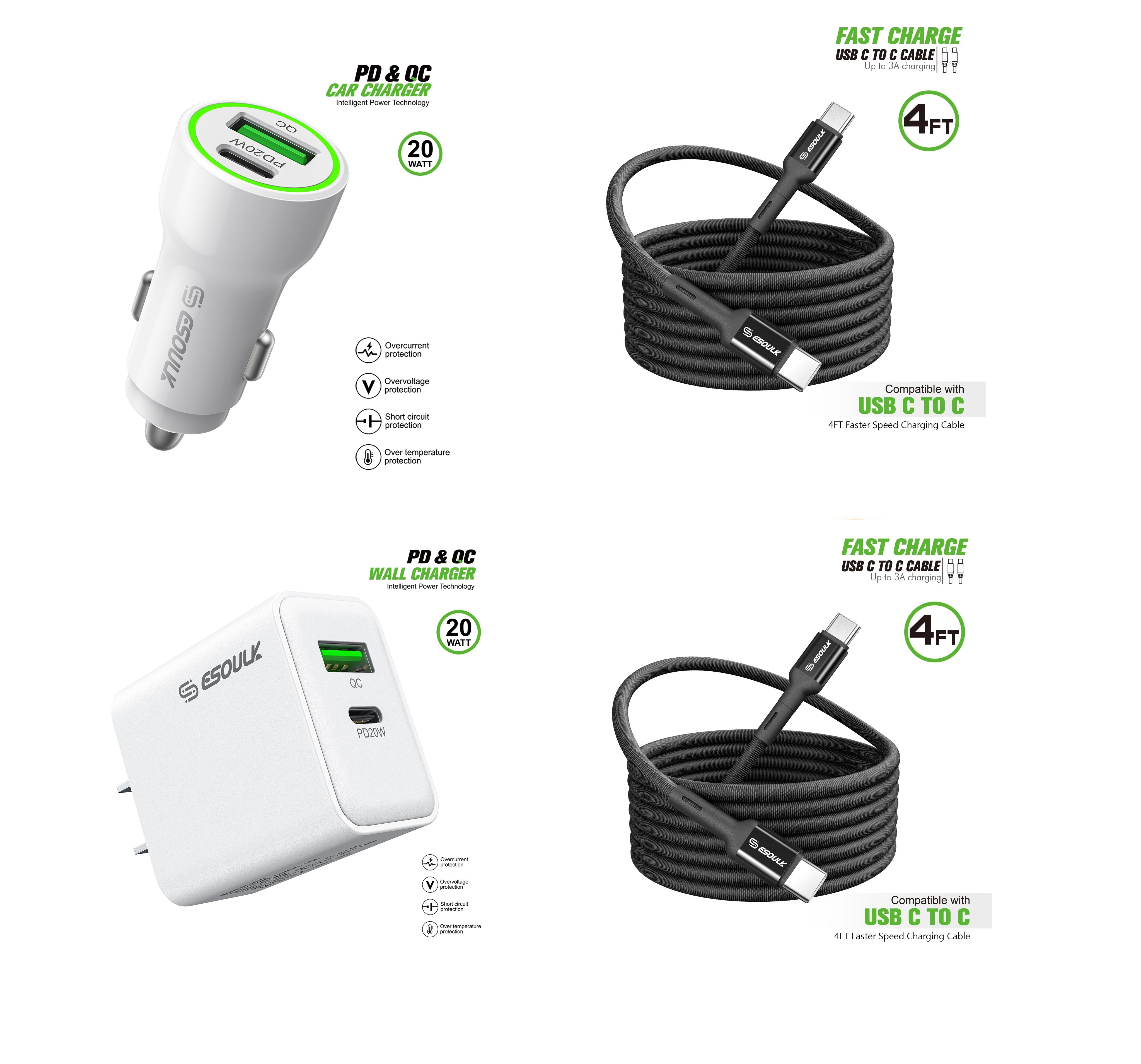 For AT&T Propel 2 5G 20W Car Charger Plus 20W Wall Charger with 2X C to ...