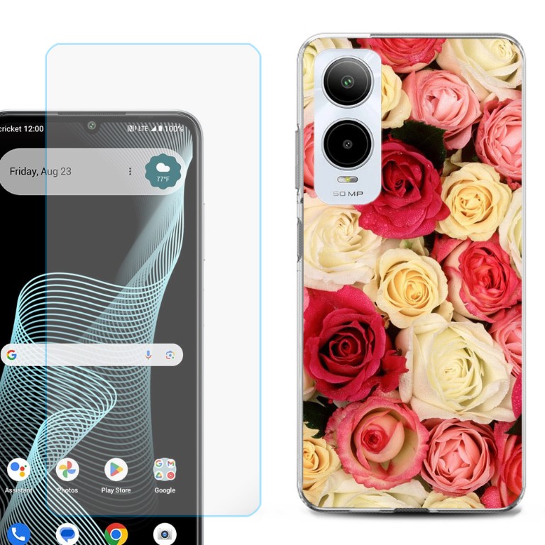 For AT&T Verge Shockproof Phone Case Cover with Tempered Glass Screen ...