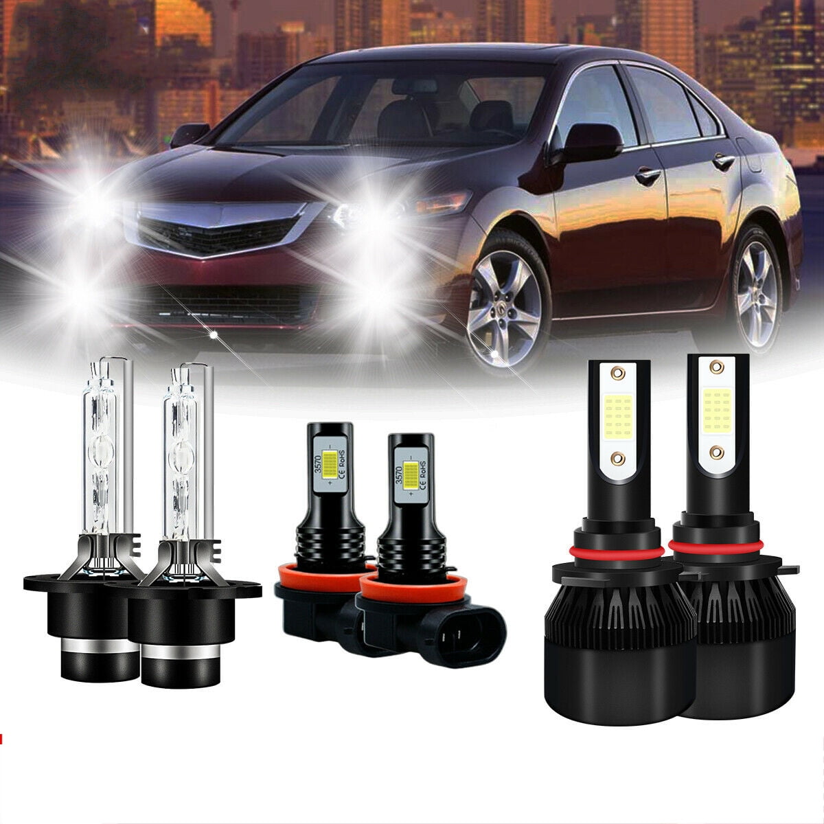 For Acura TSX 2009-2014 Combo HID/LED Headlight Hi / Lo Beam+Fog Light ...