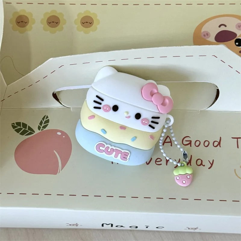 For AirPods 4 3 2 1 Pro Pro2 Earphone Case 3D Hello Kitty Cake Cartoon Silicone Protective ...