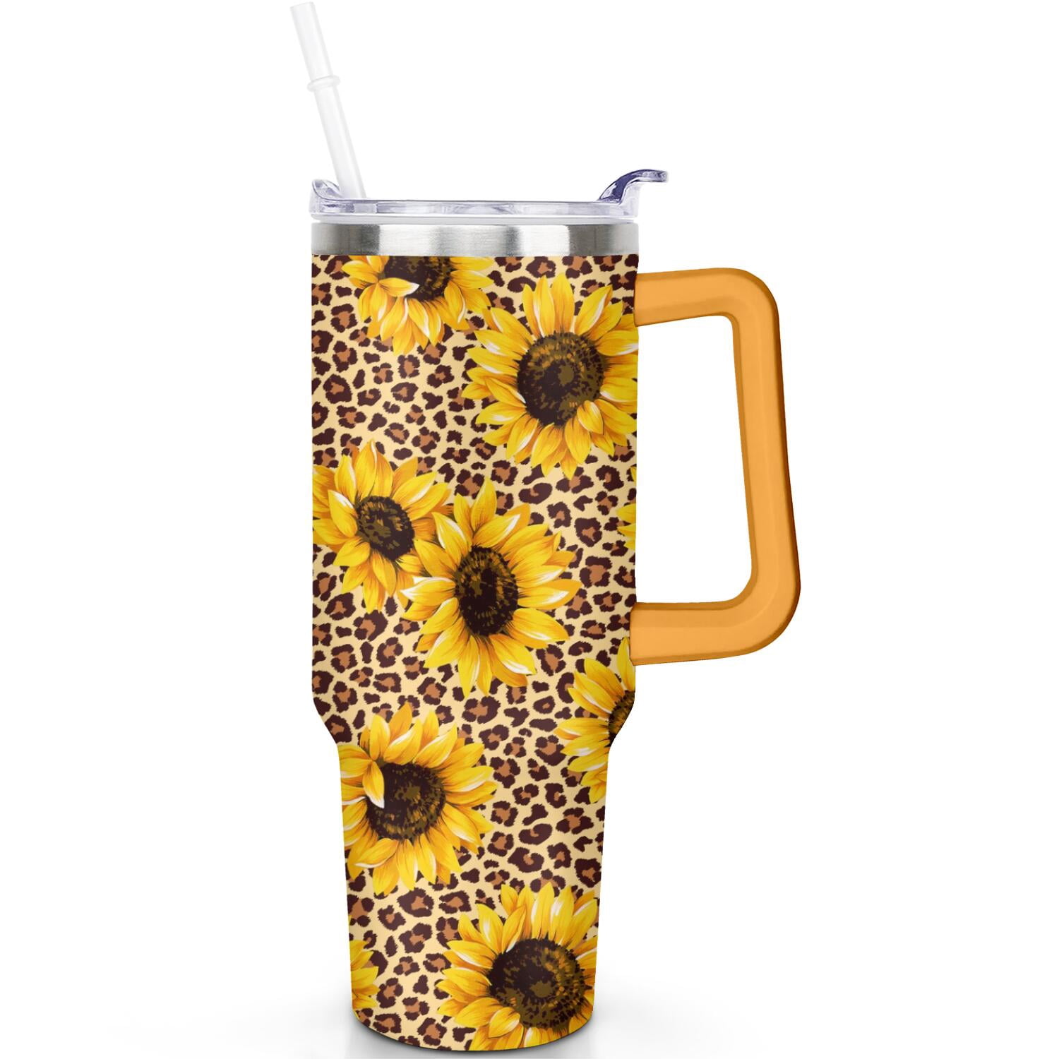 For All Ages 40oz Sunflower Tumbler with Handle Flip Straw Lid ...