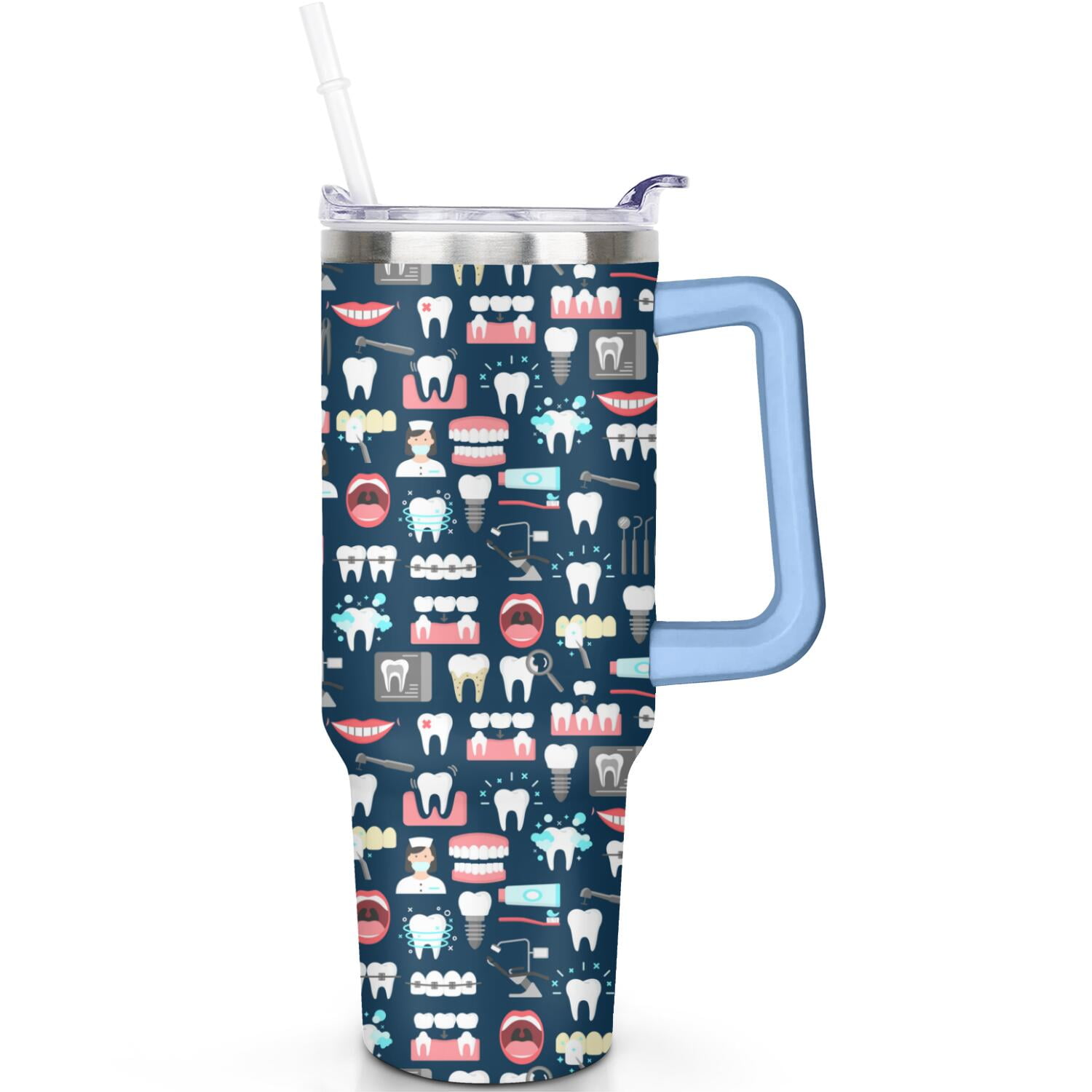 For All Ages 40oz Teeth Tumbler with Handle Flip Straw Lid Teeth ...