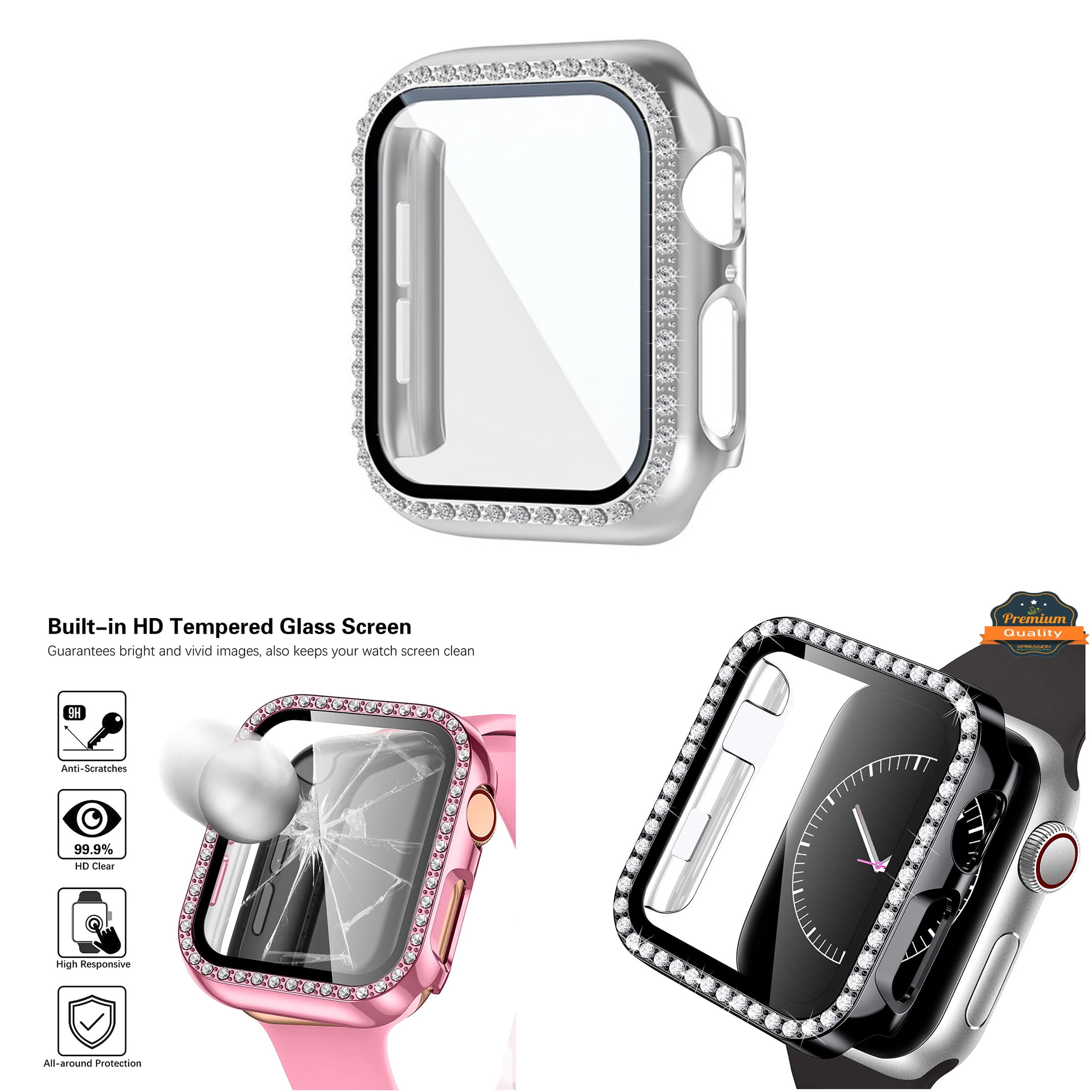 For Apple Watch 45mm iWatch Series 9 Bling Diamond Rhinestone Face ...