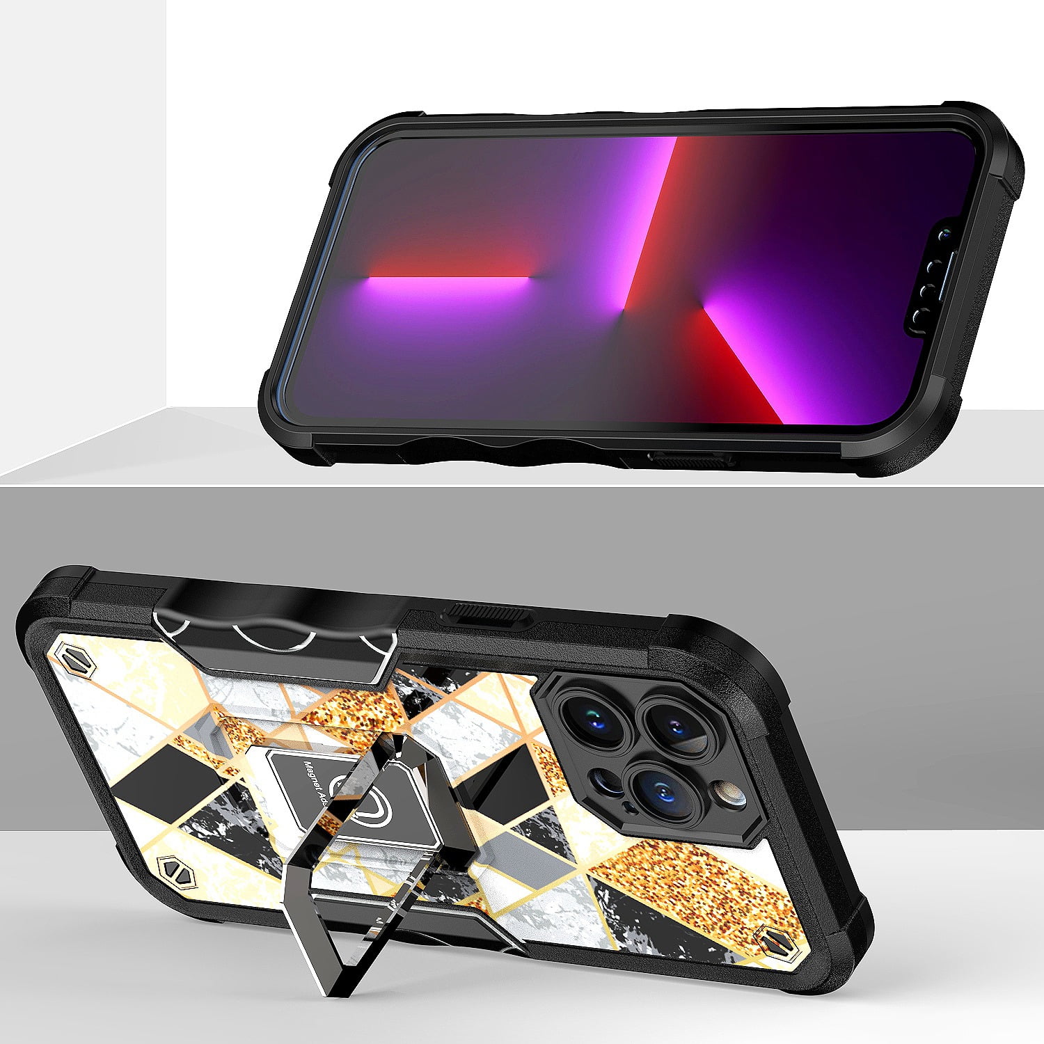For Apple iPhone 11 Stellar Dual Layer IMD Geometric Design Ring Stand ...