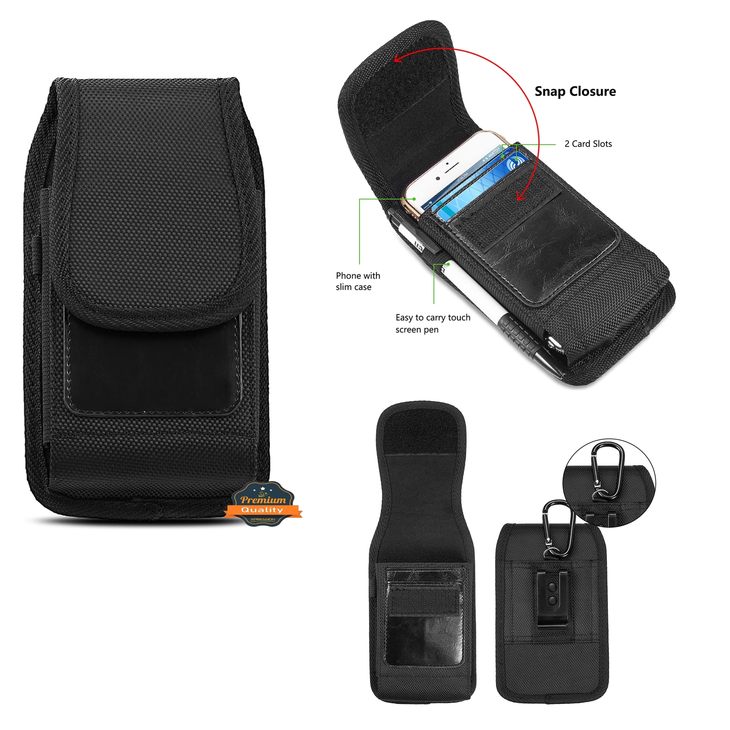 For Apple iPhone 11 Universal Vertical Nylon Case Holster with 2 Card ...