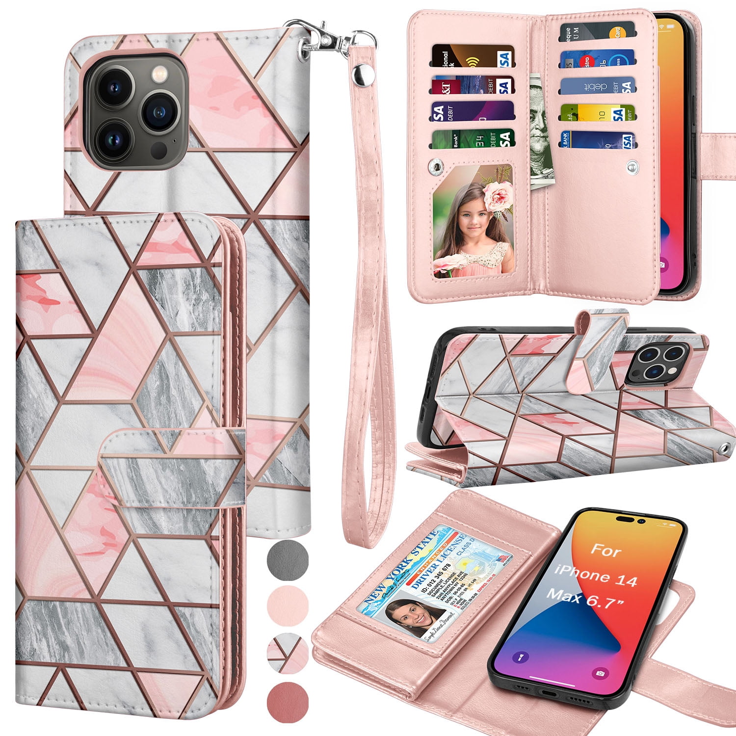 For Apple iPhone 14 Plus Wallet Case, EBIZCITY Luxury Cash Credit Card ...