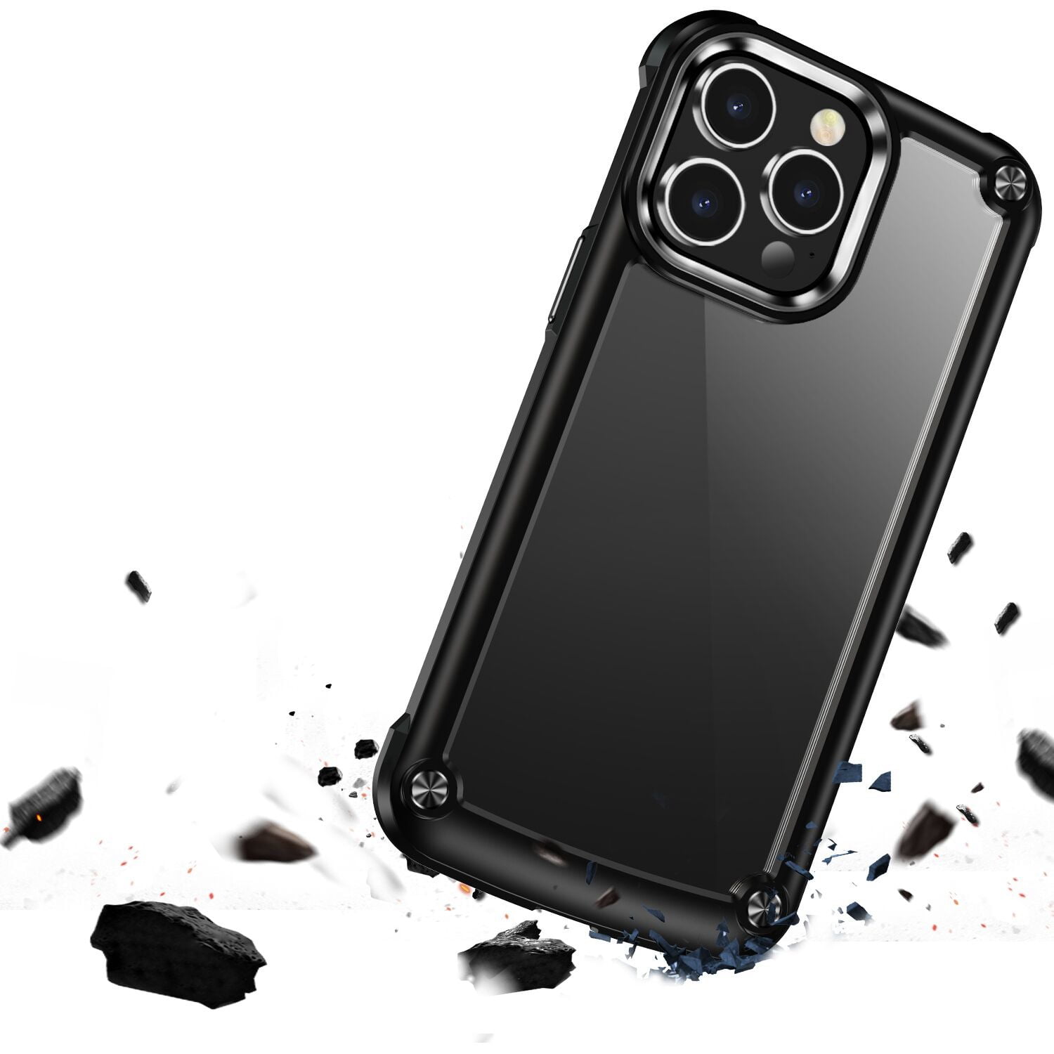 For Apple iPhone 14 Pro Max (6.7") Hybrid Transparent Rubber with Metal ...