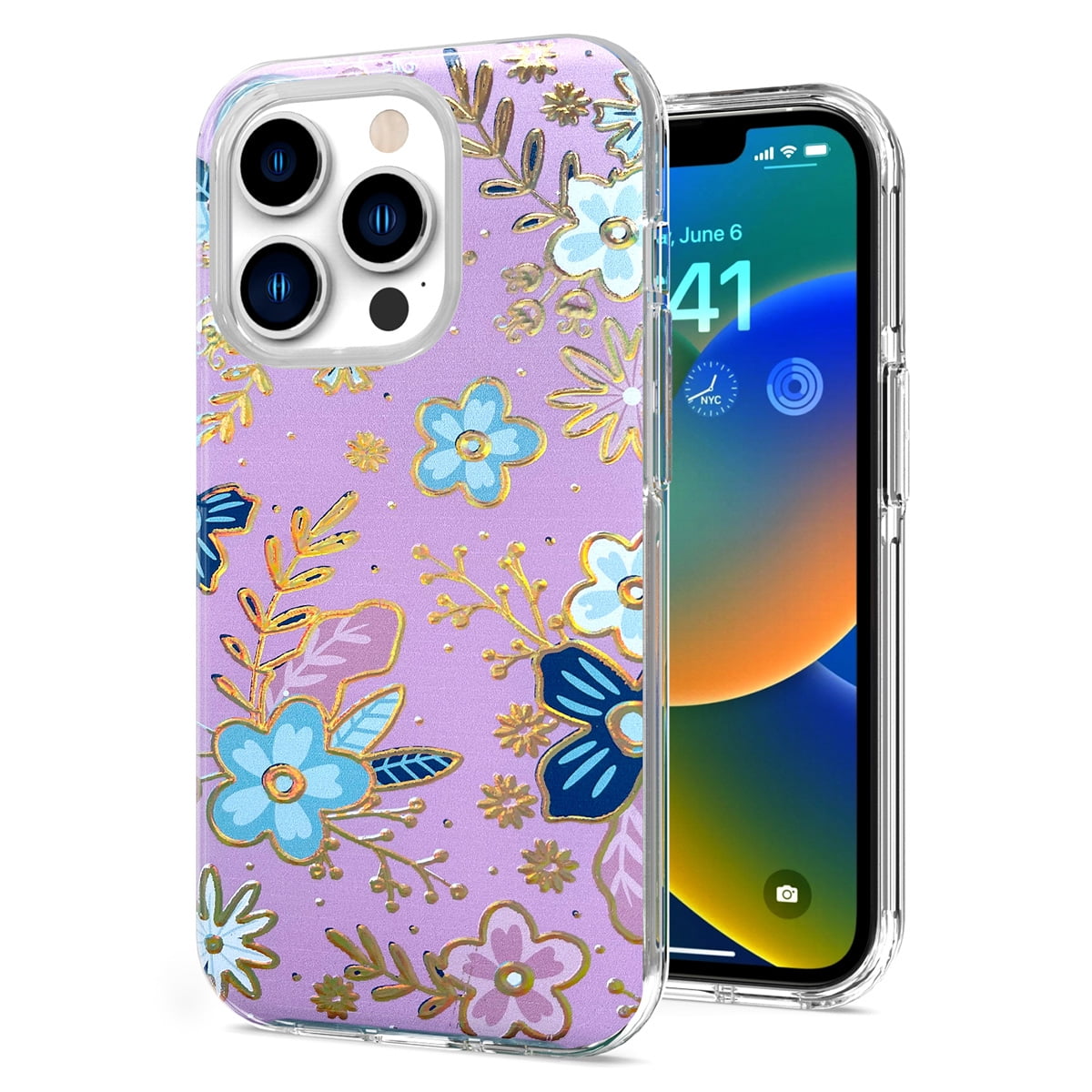 For Apple iPhone 14 Pro Max (6.7") Stylish Gold Layer Design Hybrid ...