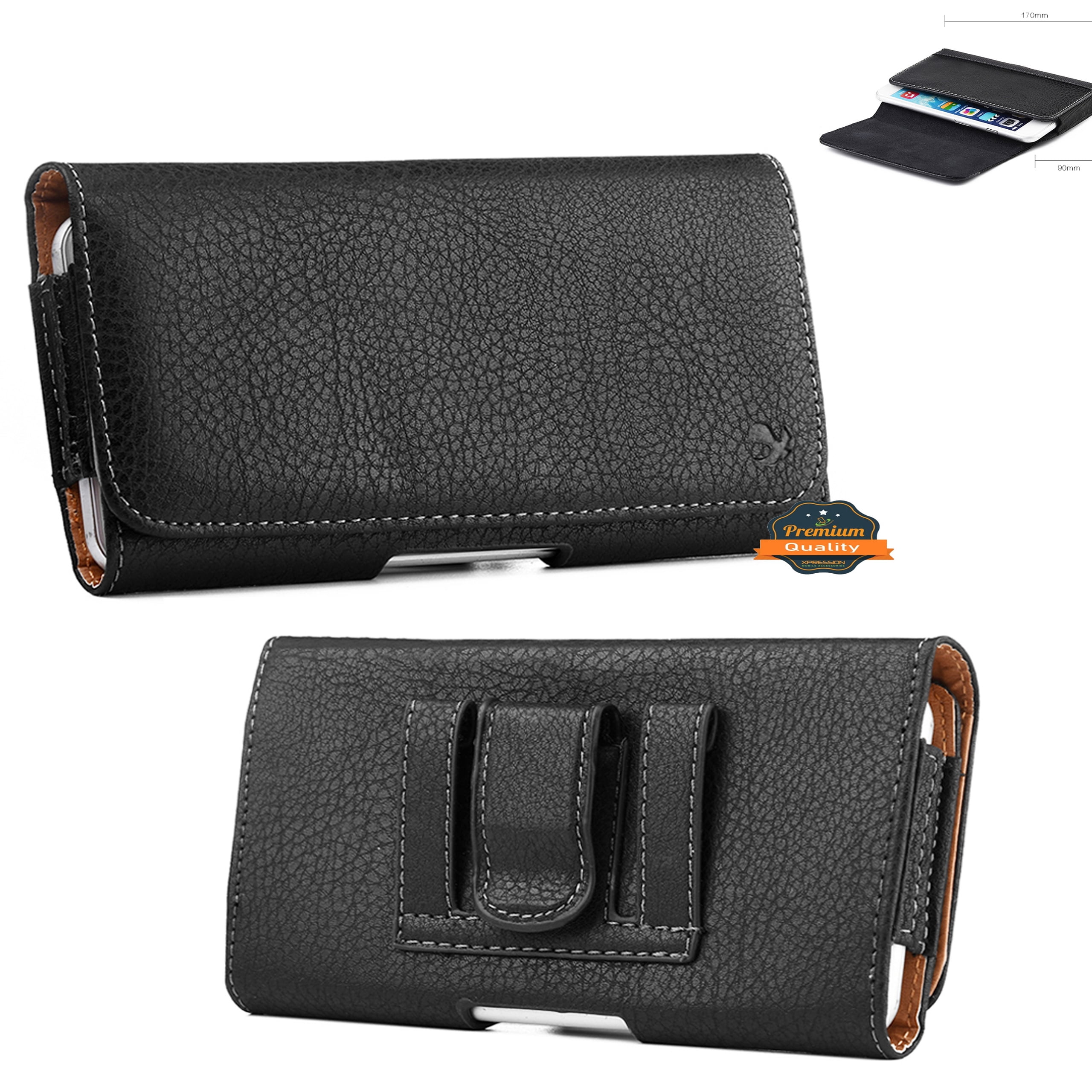 For Apple iPhone 14 Universal Leather Case Belt Clip Holster with Clip ...