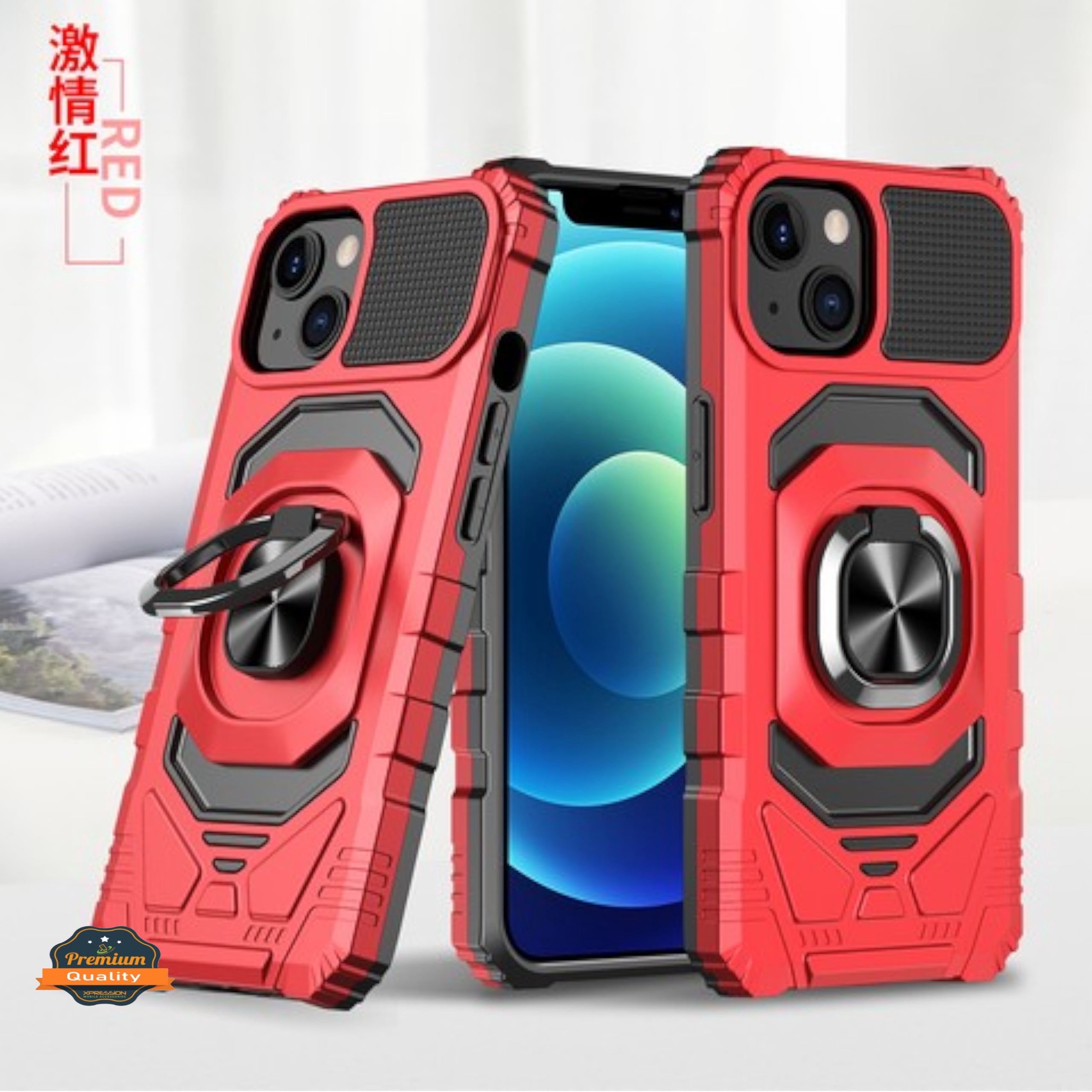 For Apple iPhone 15 (6.1") Hybrid Magnetic Car Mount Ring Kickstand ...
