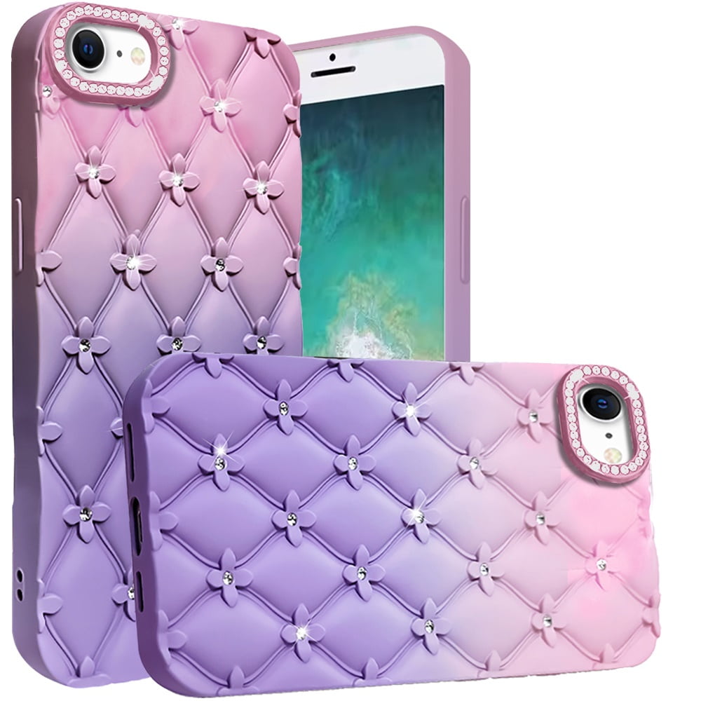 For Apple iPhone SE 4 Case, Fashion Flower Design Sparkle Glitter ...