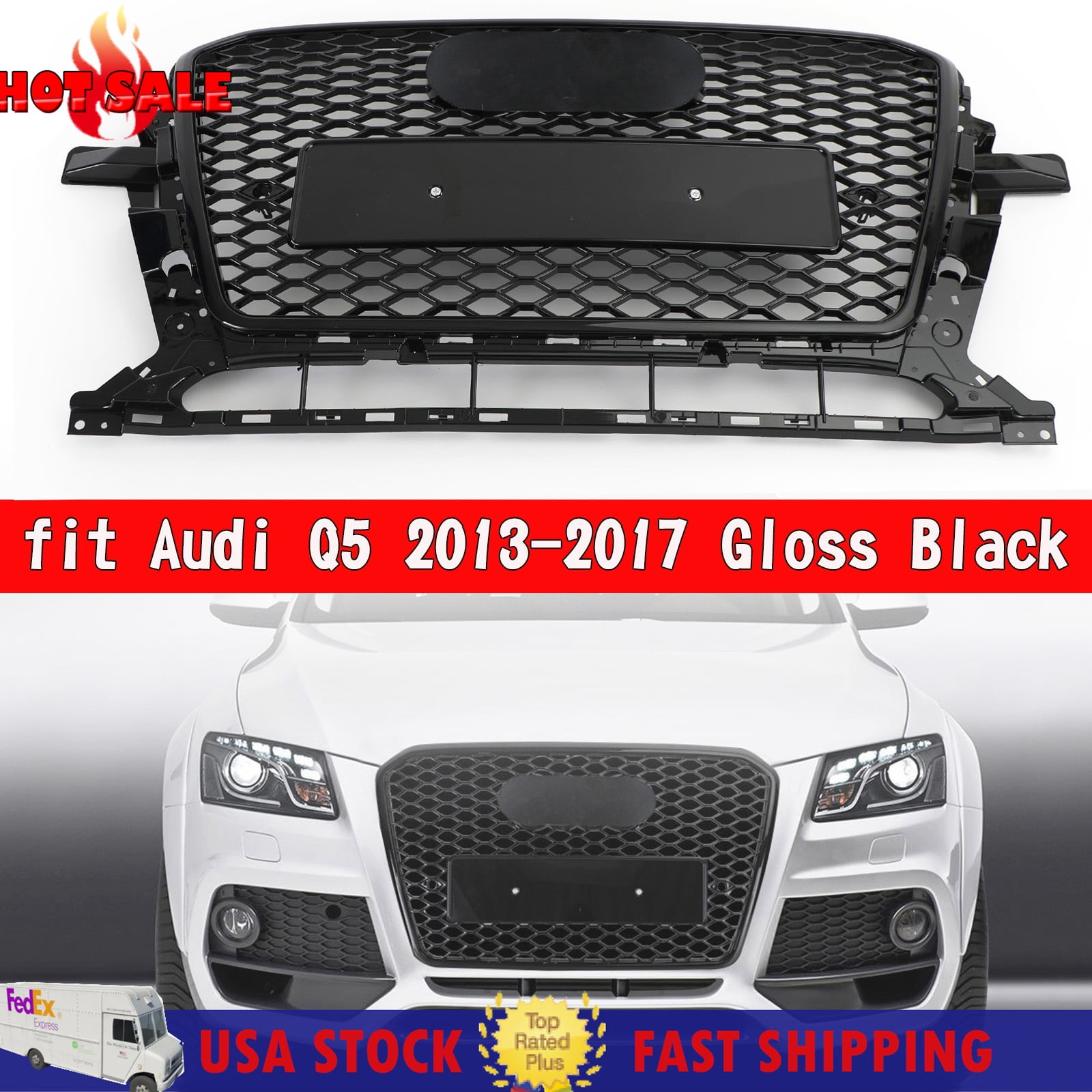 Audi 2013-2017 Q5 Gloss Black RSQ5 Style Honeycomb Mesh Sport Hex Grill ...