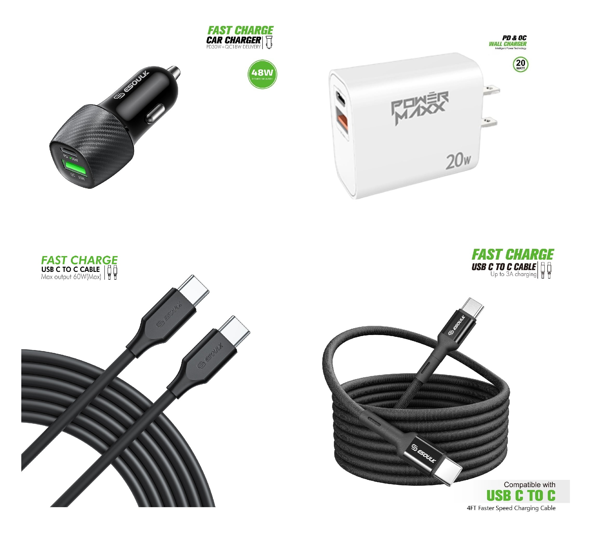 For BLU G53 G0850WW 48W Car Charger Plus 20W Wall Charger with 2X C to ...