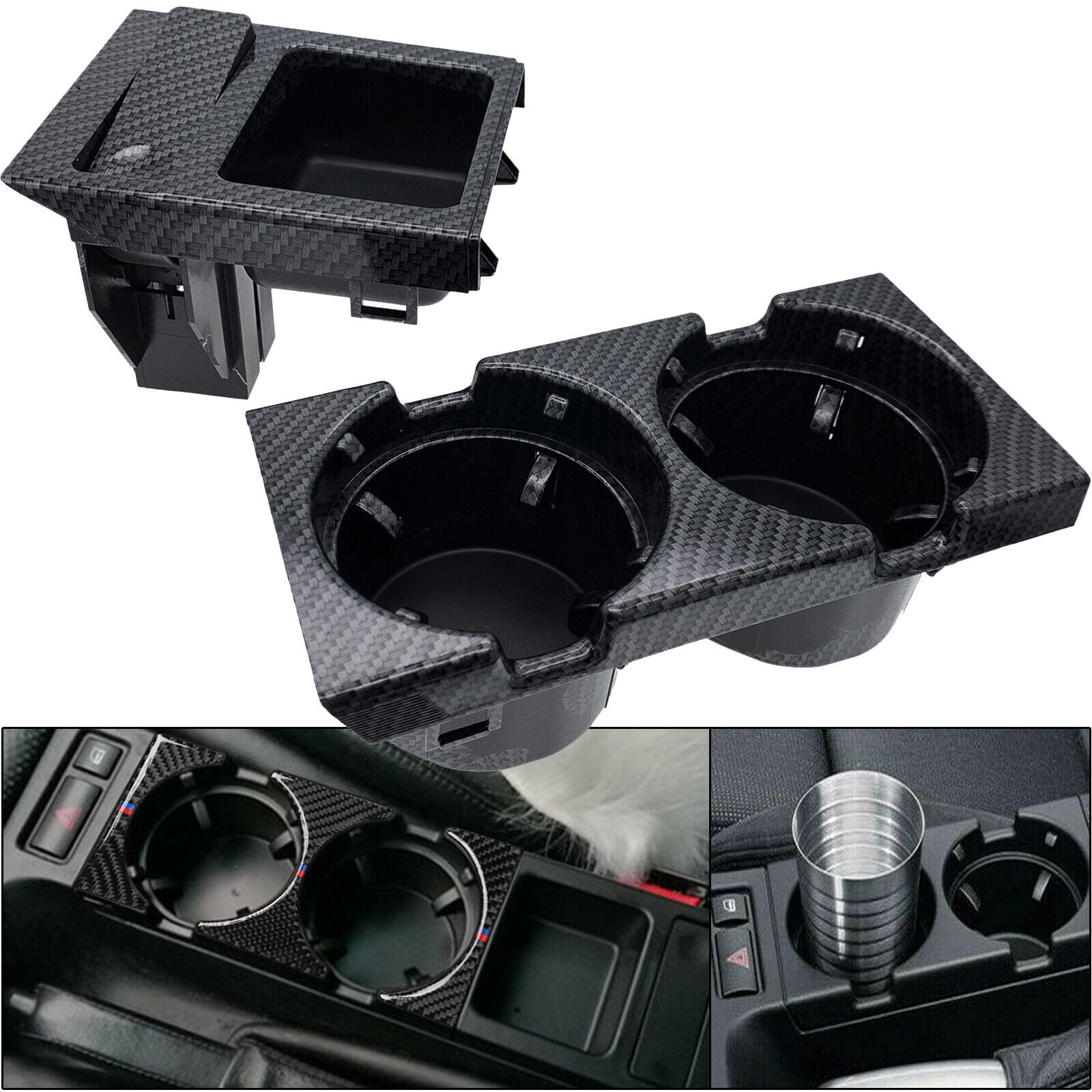 For BMW E46 323i 325i 328i 330i M3 Carbon Fiber Black Cup Holder W ...