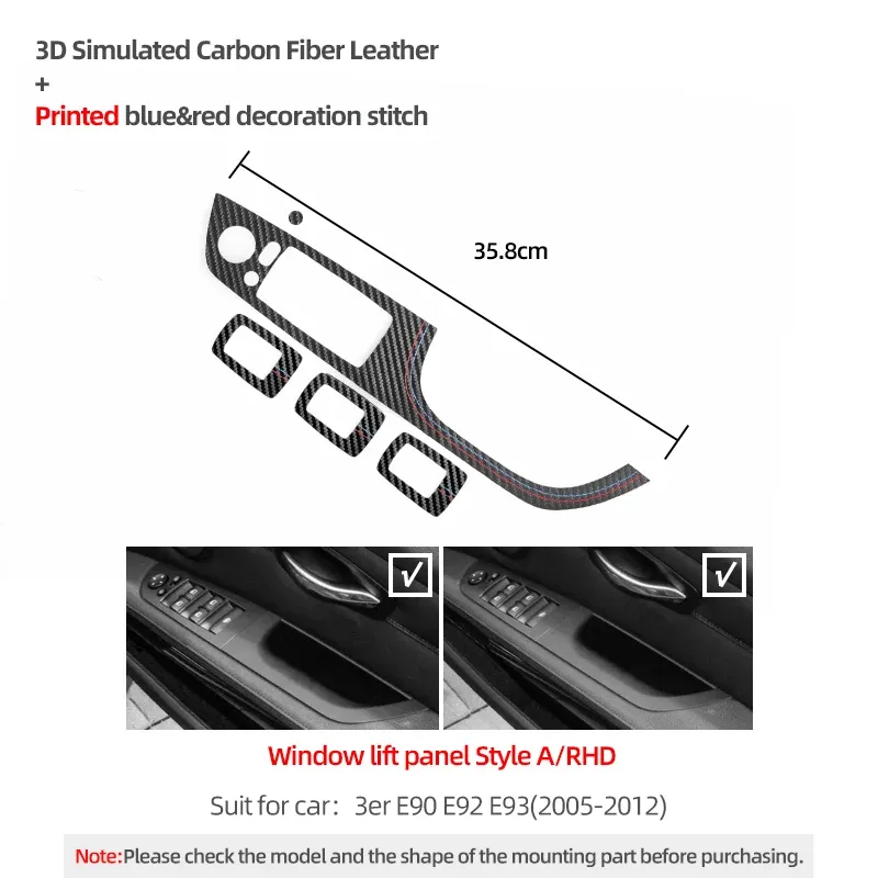 For BMW E90 E92 E93 Series 3 Made of Alcantara Window Lifter Panel Trim ...