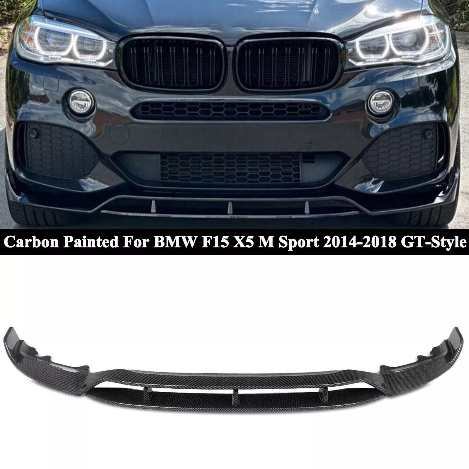 For BMW F15 X5 M Sport 2014-2018 GT Style Carbon Look Front Bumper Lip ...
