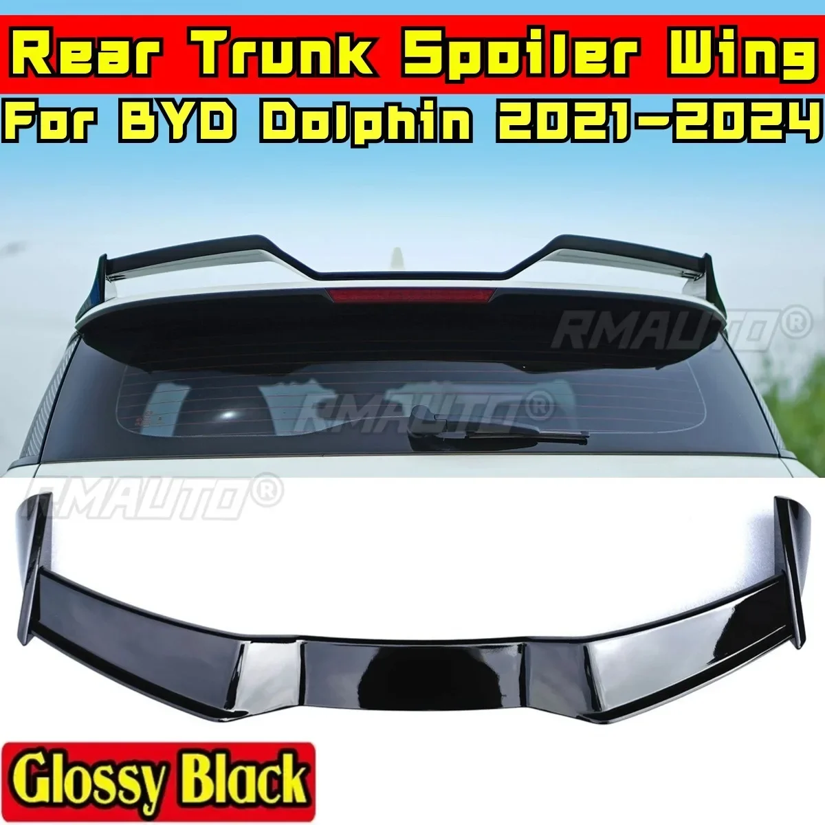 For BYD Dolphin 2021-2024 Body Kit Rear Roof Spoiler Carbon Fiber Look ...