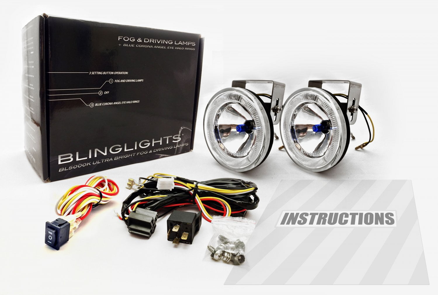 For BlingLights BL5000K 4-Inch Round Blue Halo Angel Eye Fog Driving ...