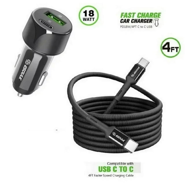 For Blu View 4 B135DL 18W Car Charger PD + 2.4A USB with 4ft C to C ...