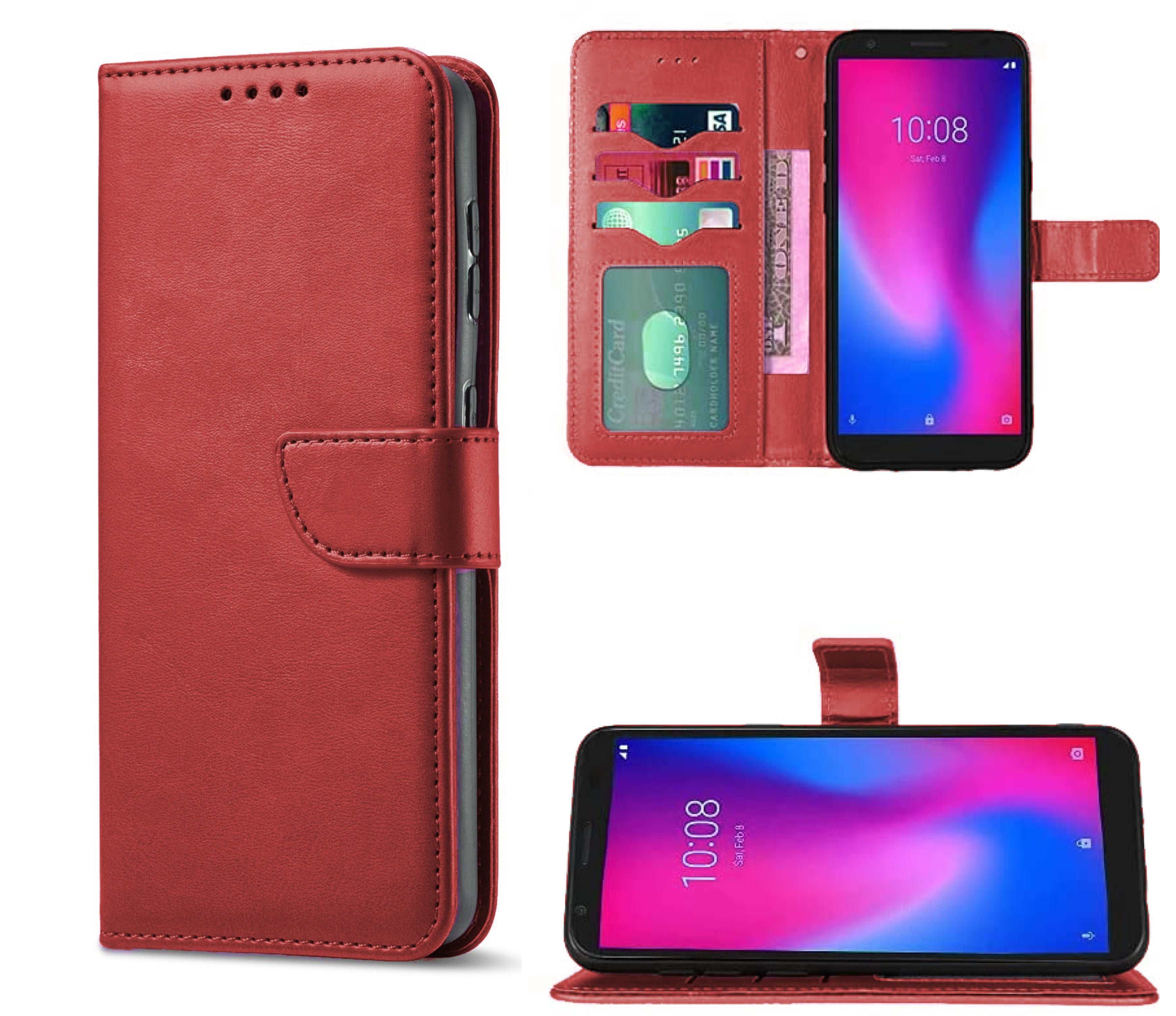 For Blu View 4 B135DL Wallet ID Flip Pouch Cover Case - EM Red ...