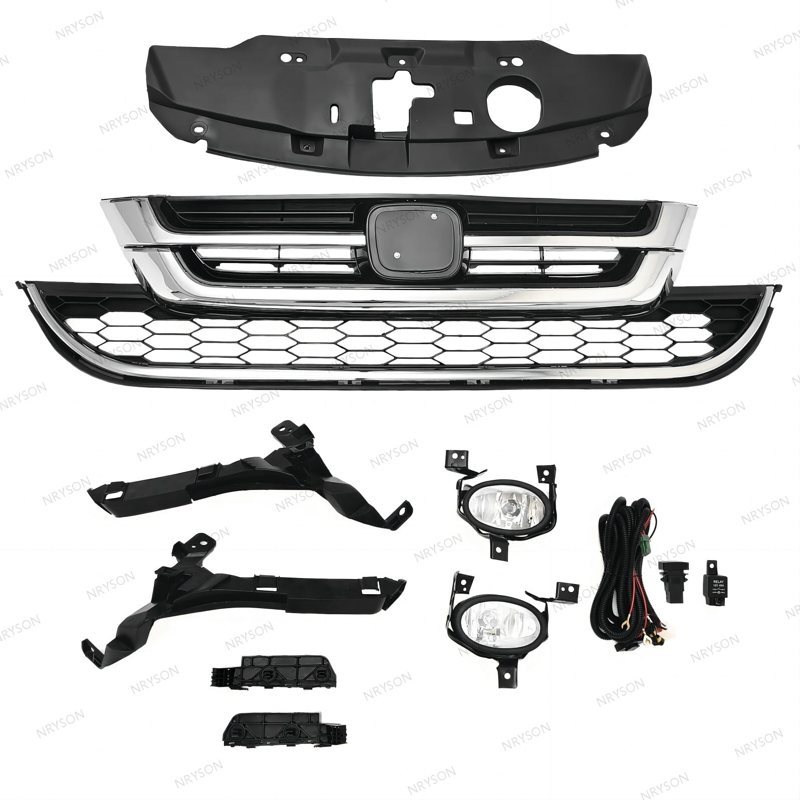 For CR-V CRV 2010 2011 Front Bumper Upper Lower Grille + Fog Light Kit+ ...