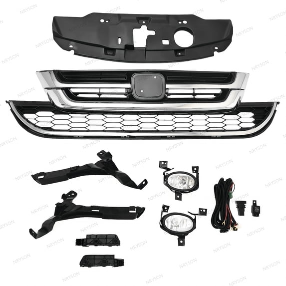 For CR-V CRV 2010 2011 Front Bumper Upper Lower Grille + Fog Light Kit+ ...