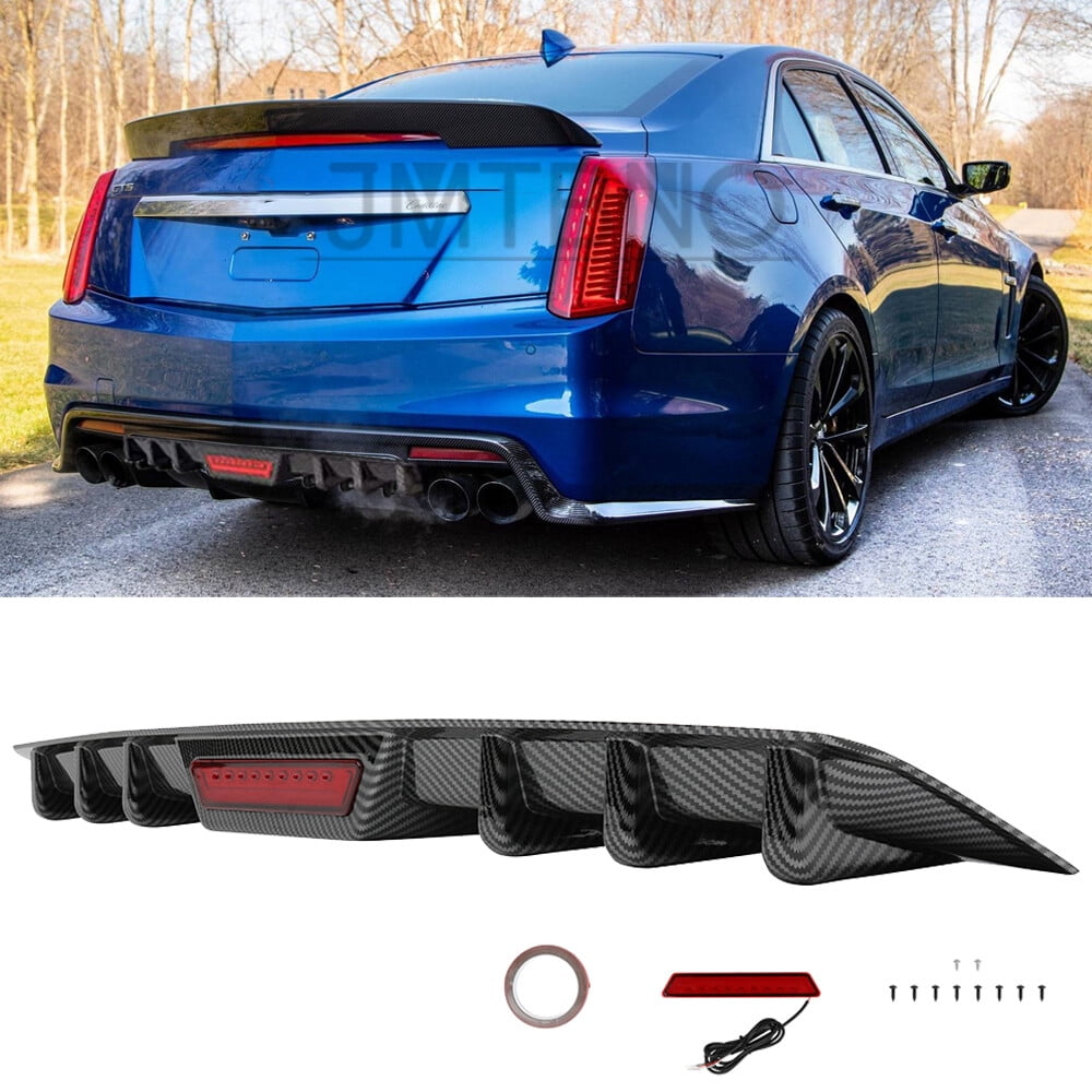 For Cadillac CTS XTS ATS CT4 CT5 Carbon Rear Bumper Diffuser w/ LED ...