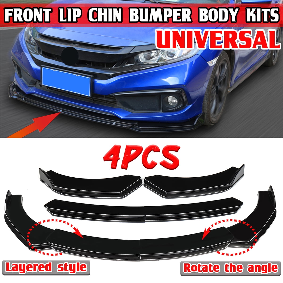 For Car Universal Glossy Black Front Lip Chin Bumper Body Kits New ...
