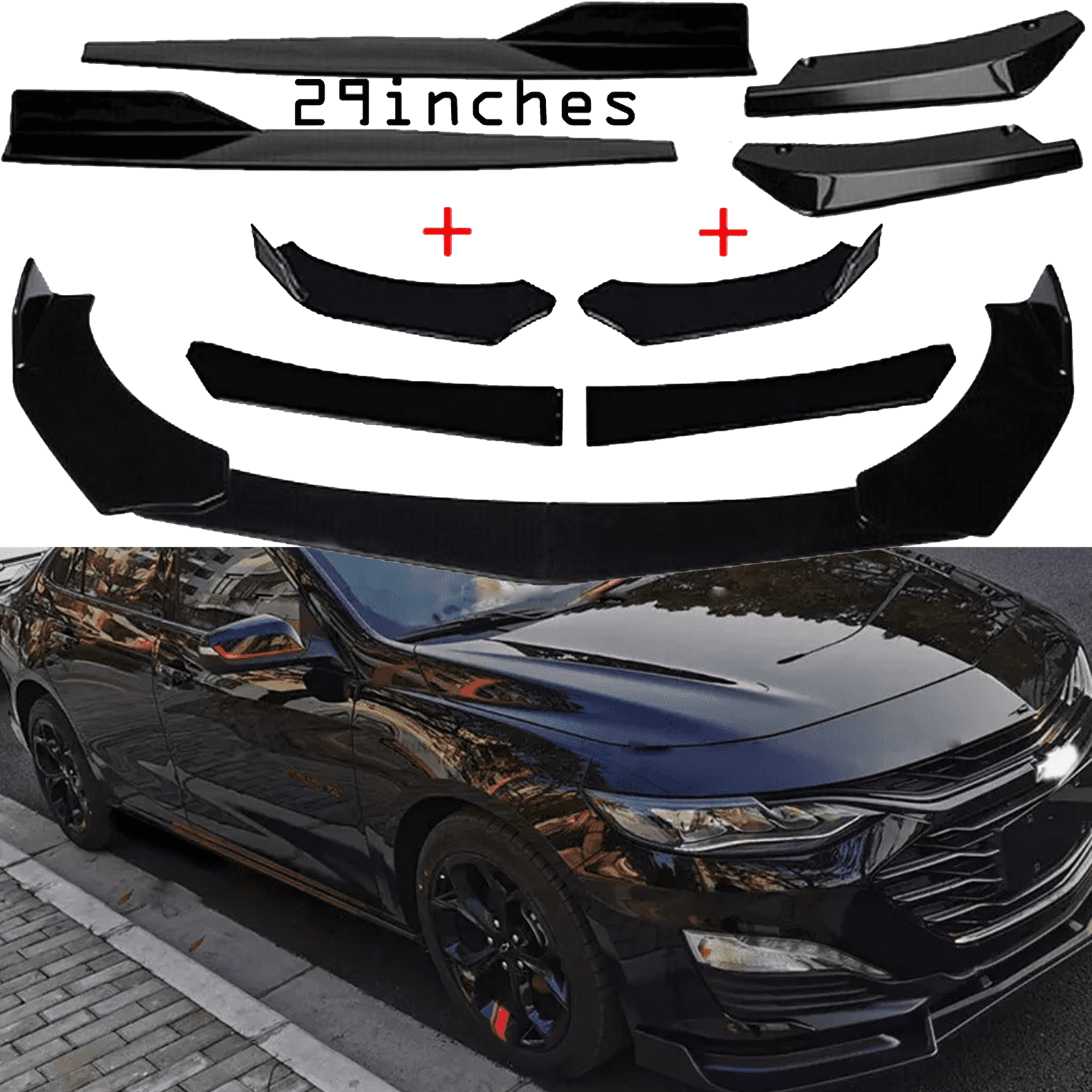For Chevrolet Malibu Gloss Front Bumper Spoiler Body Kit+Side Skirt ...