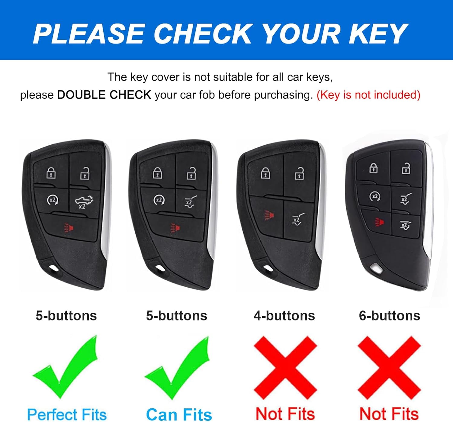 For Chevy Gmc Key Fob Cover With Keychain, For 2022 2023 2024 Chevrolet ...