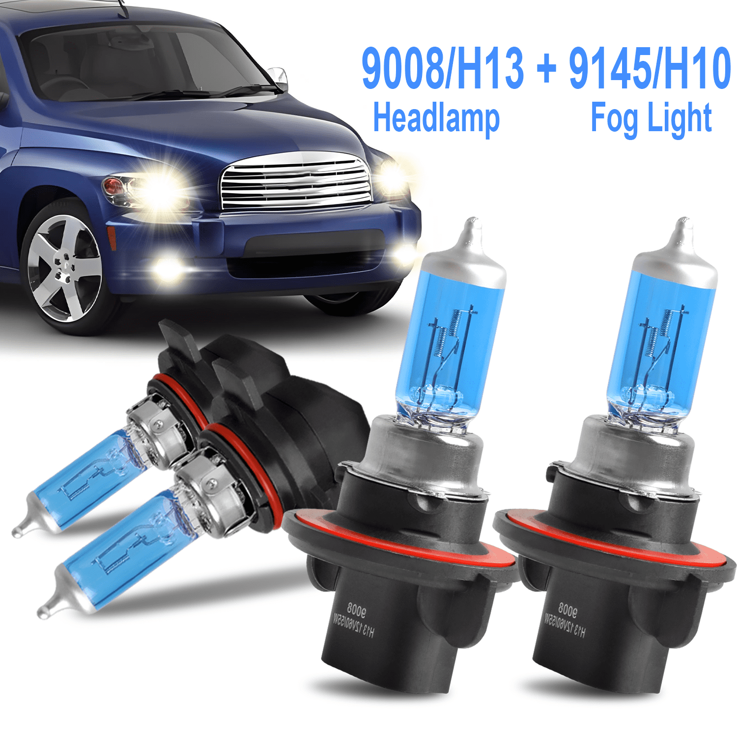 For Chevy HHR 2006-2011 Halogen Headlight Bulbs,H13+9145 High Low Beam ...