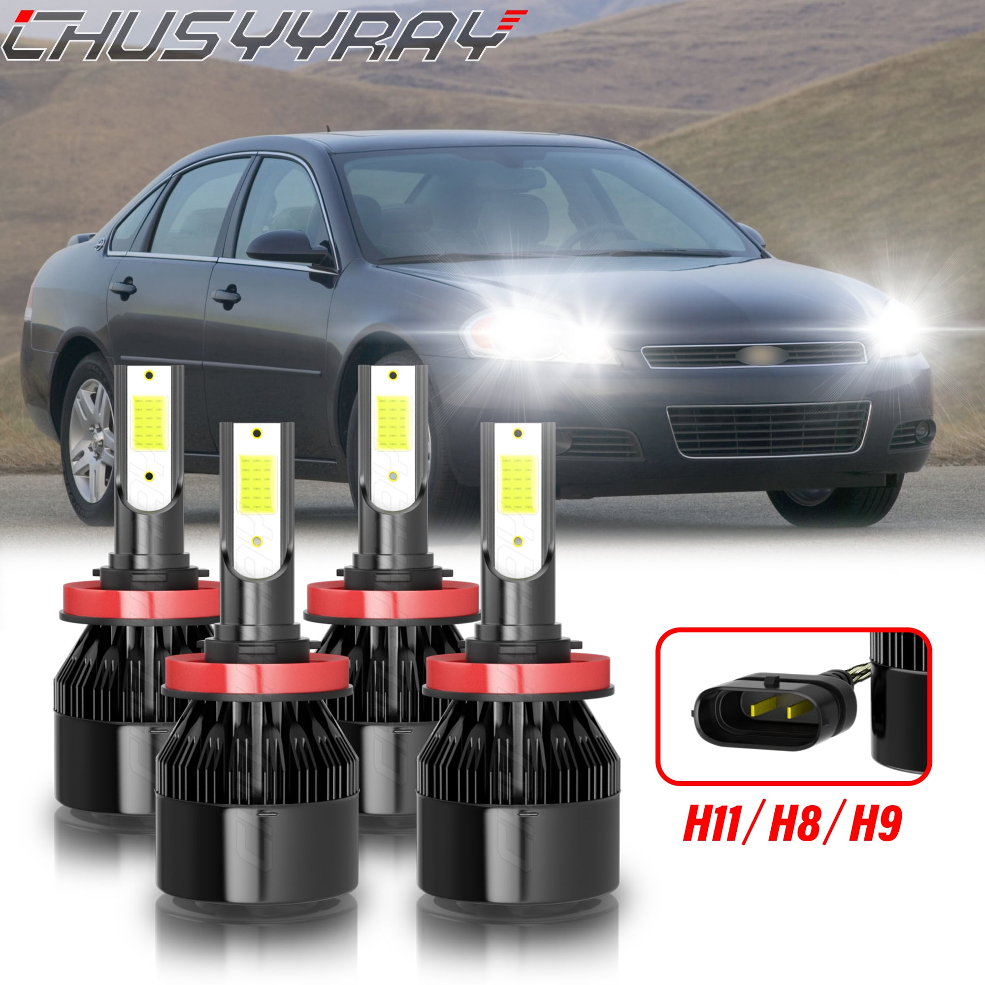 For Chevy Impala 2006-2013 H11/H8/H9 LED Headlight High Low Beam Bulbs ...