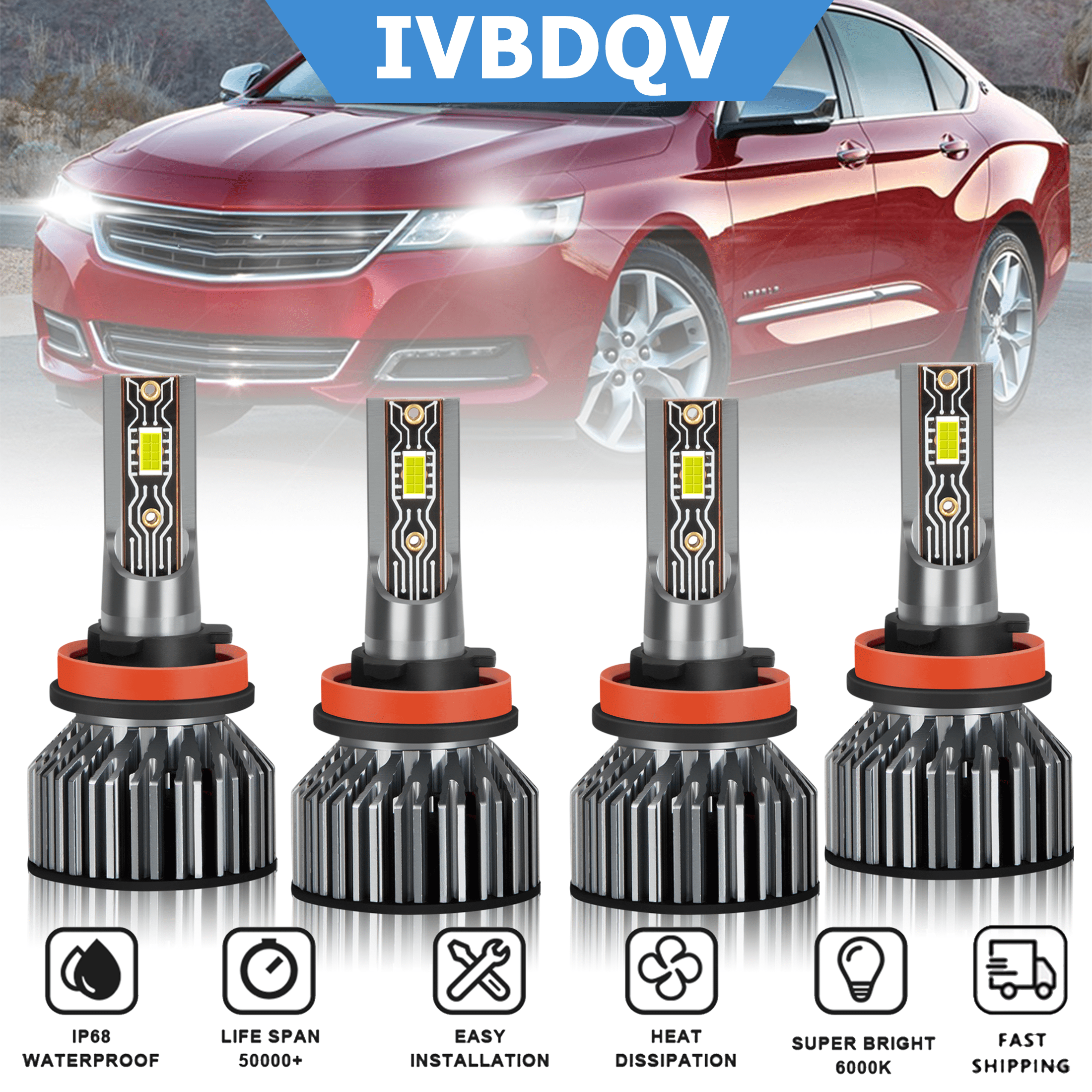 For Chevy Impala 2006-2013 LED Headlights Combo H11+H11 High Low Beam ...