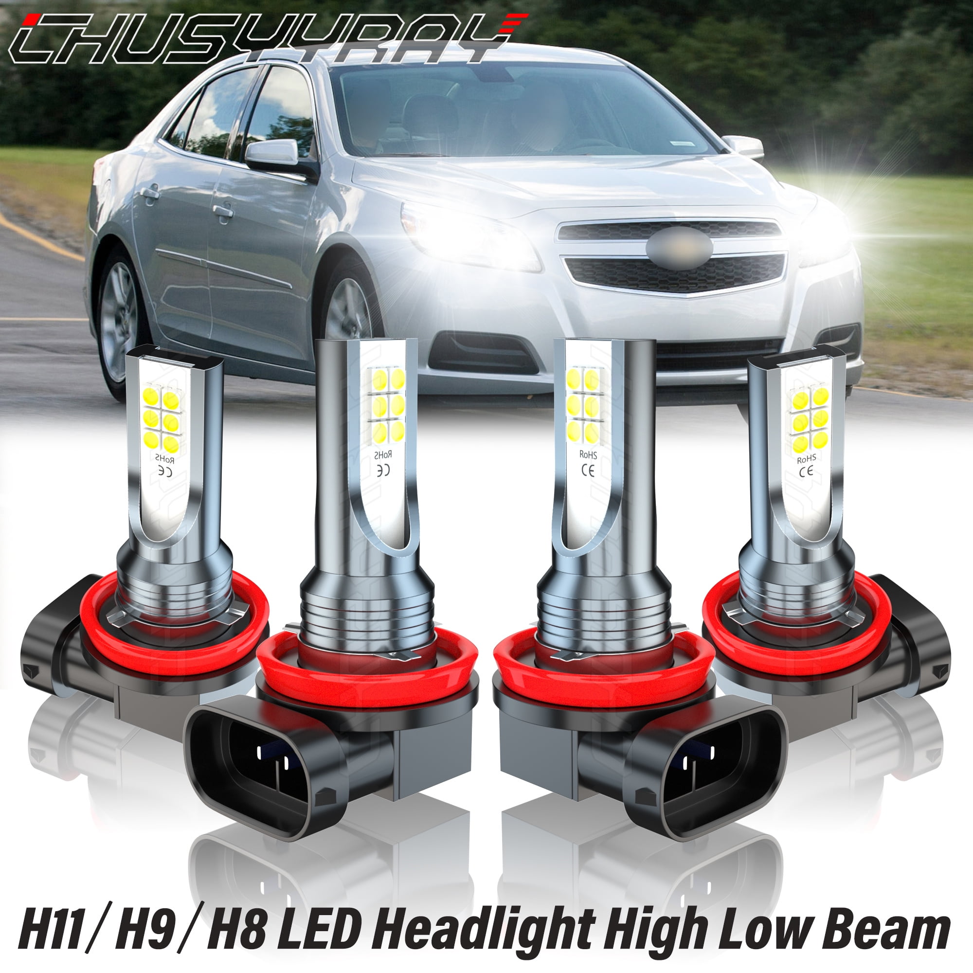 For Chevy Malibu 2004-2012 4Pcs LED Front Headlight High Low Beam Bulbs ...