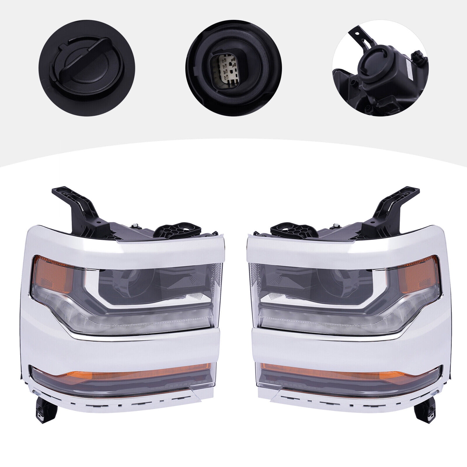 For Chevy Silverado 1500 2016-2018 2019 HID/Xenon LED DRL Headlights Head Lamps - Walmart.com