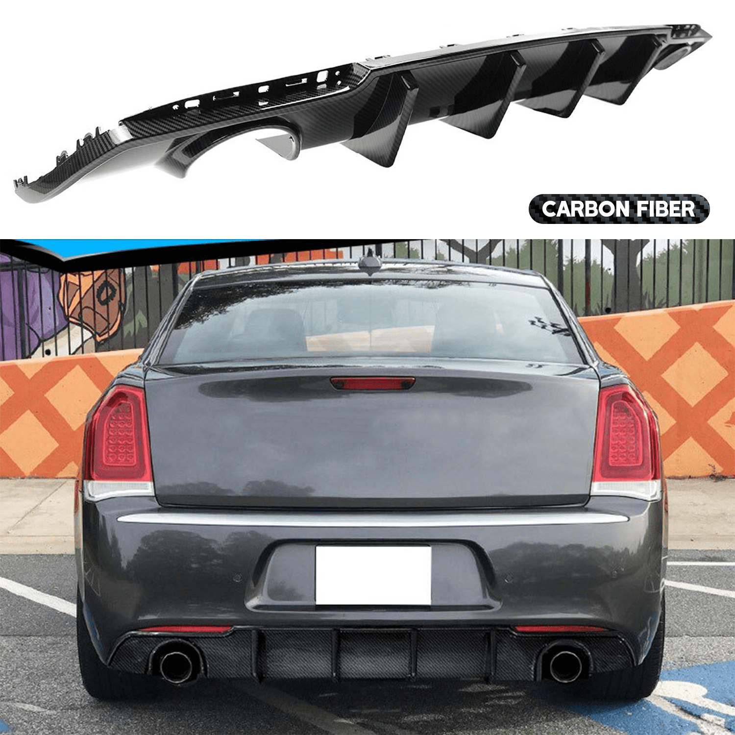 For Chrysler SRT 300 15-23 Rear Bumper Diffuser Valance Shark Fins ...
