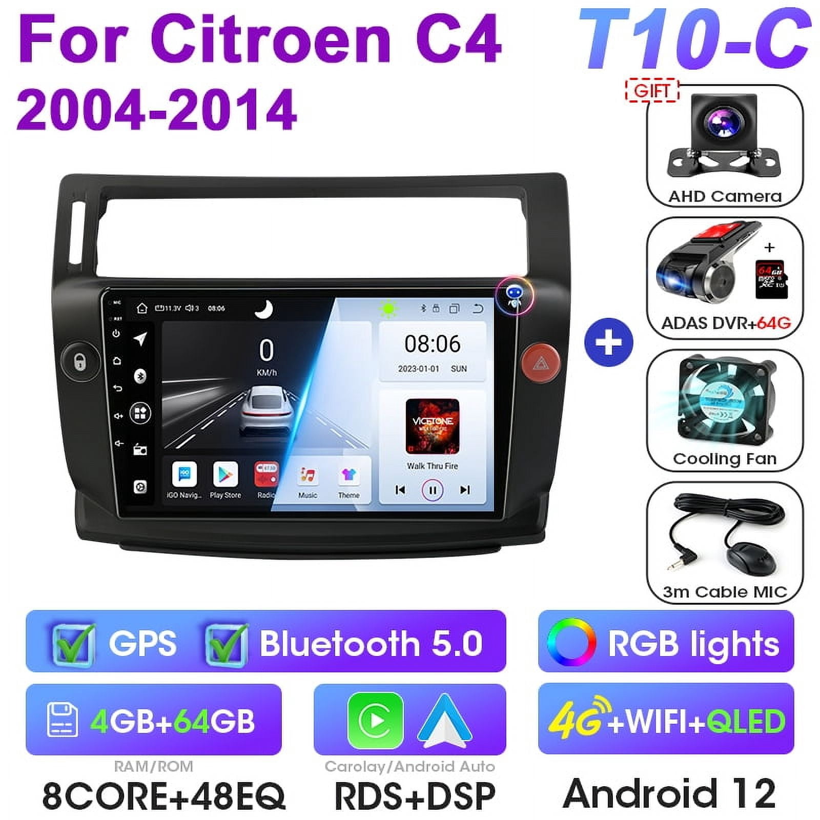 For Citroen C4 C-Triomphe Quatre 2004-2014 Android 12 Car Radio GPS ...