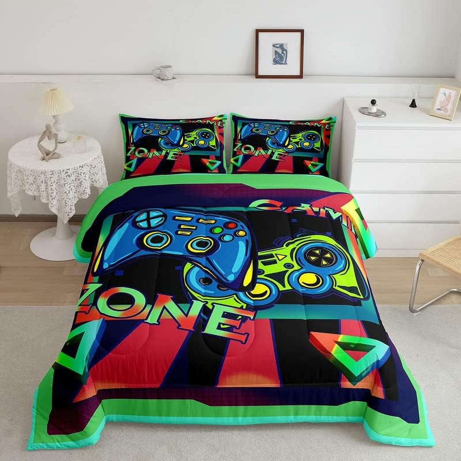 For Comforter Set for Girls Boys Gaming Neon Orange Blue Comforter Game ...