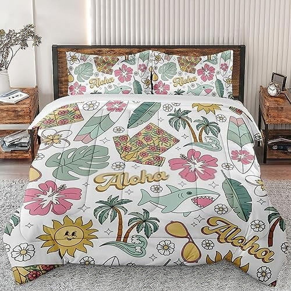 For Comforter Set Size, Tropical Leaves Flower Hibiscus Soft Bedding ...
