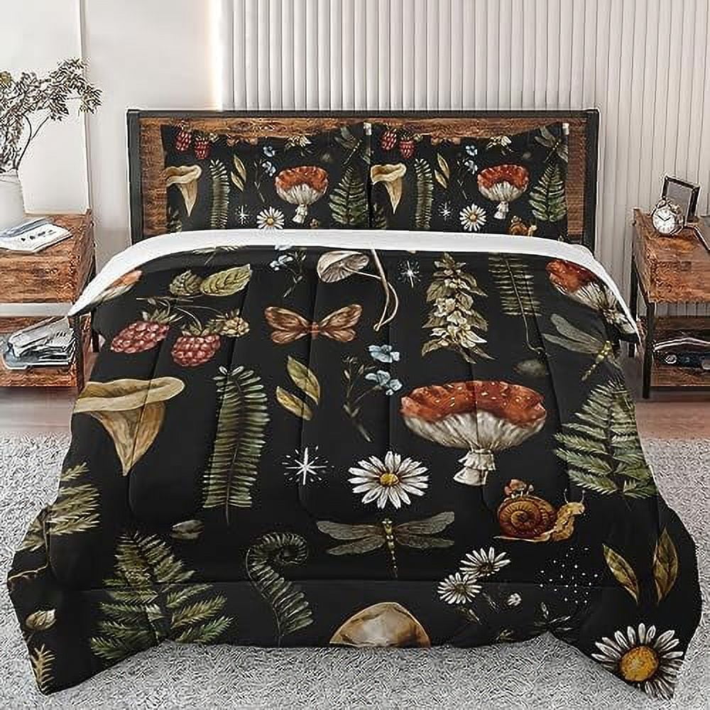 For Comforter Set Size, Vintage Woodland Mushroom Fern Soft Bedding Set ...