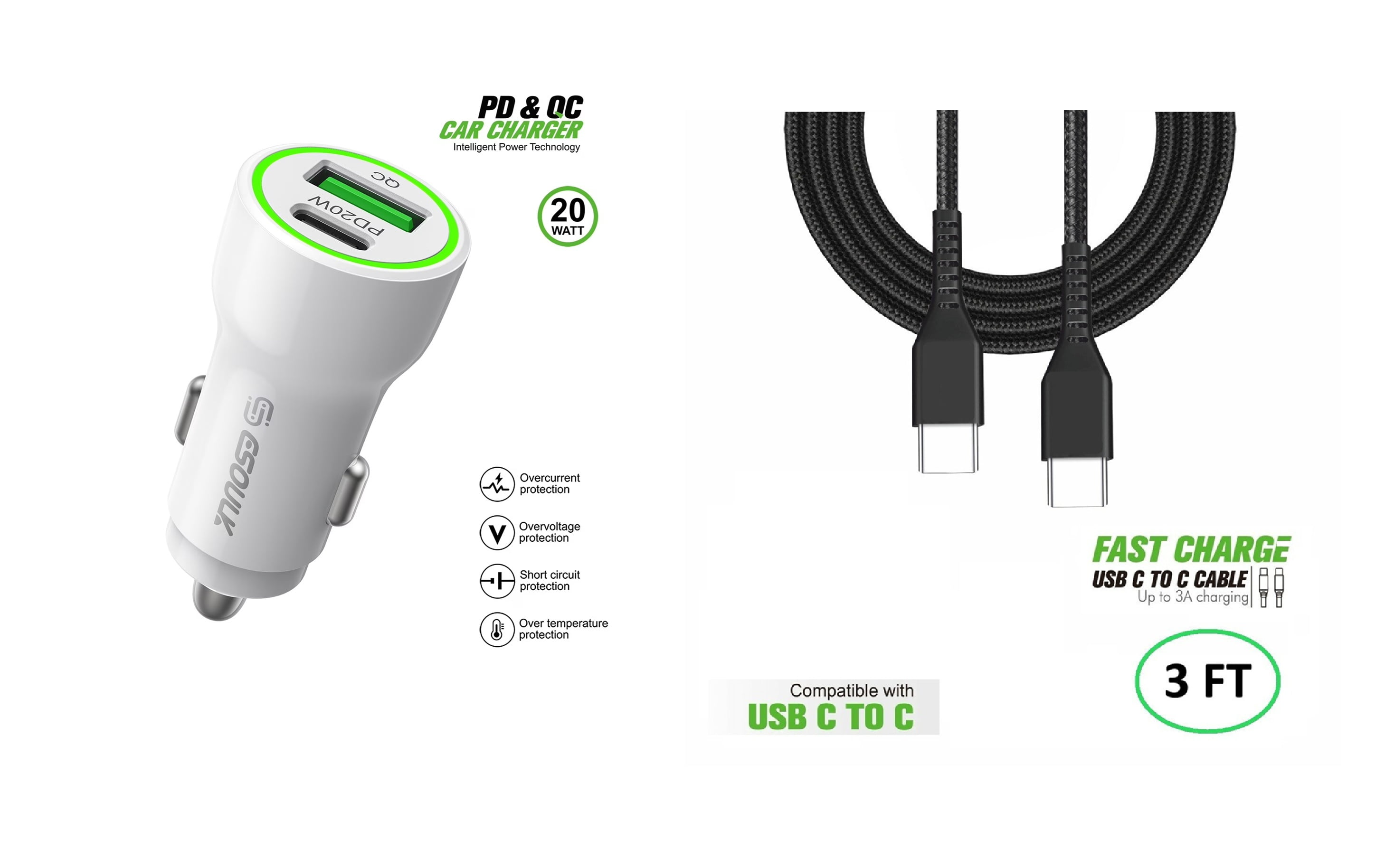 For Cricket Icon Plus 2026 SN333 20W Car Charger PD + 2.4A USB with 3ft ...