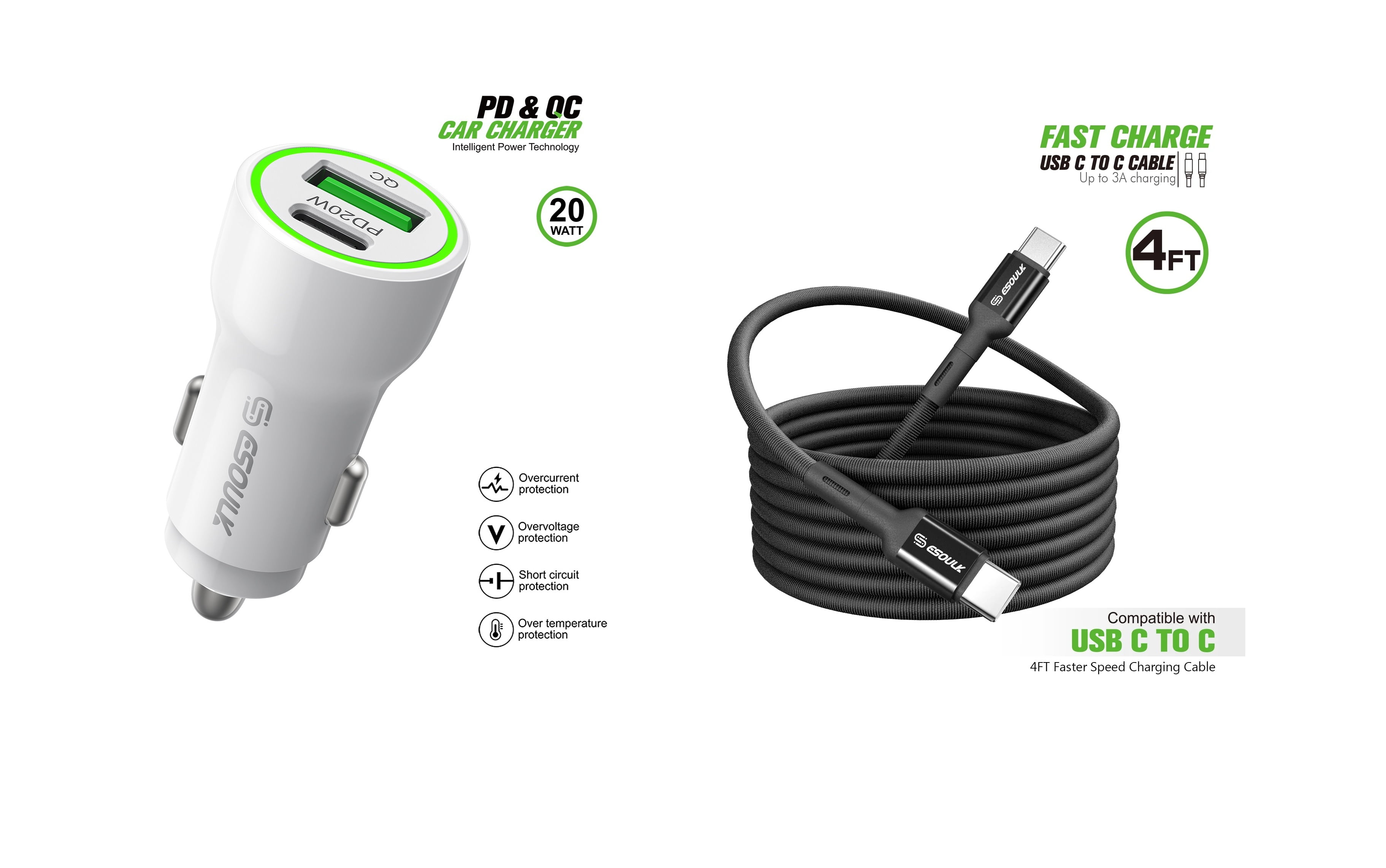For Cricket Outlast 5G 2024 20W Car Charger PD + 2.4A USB with 4ft C to ...