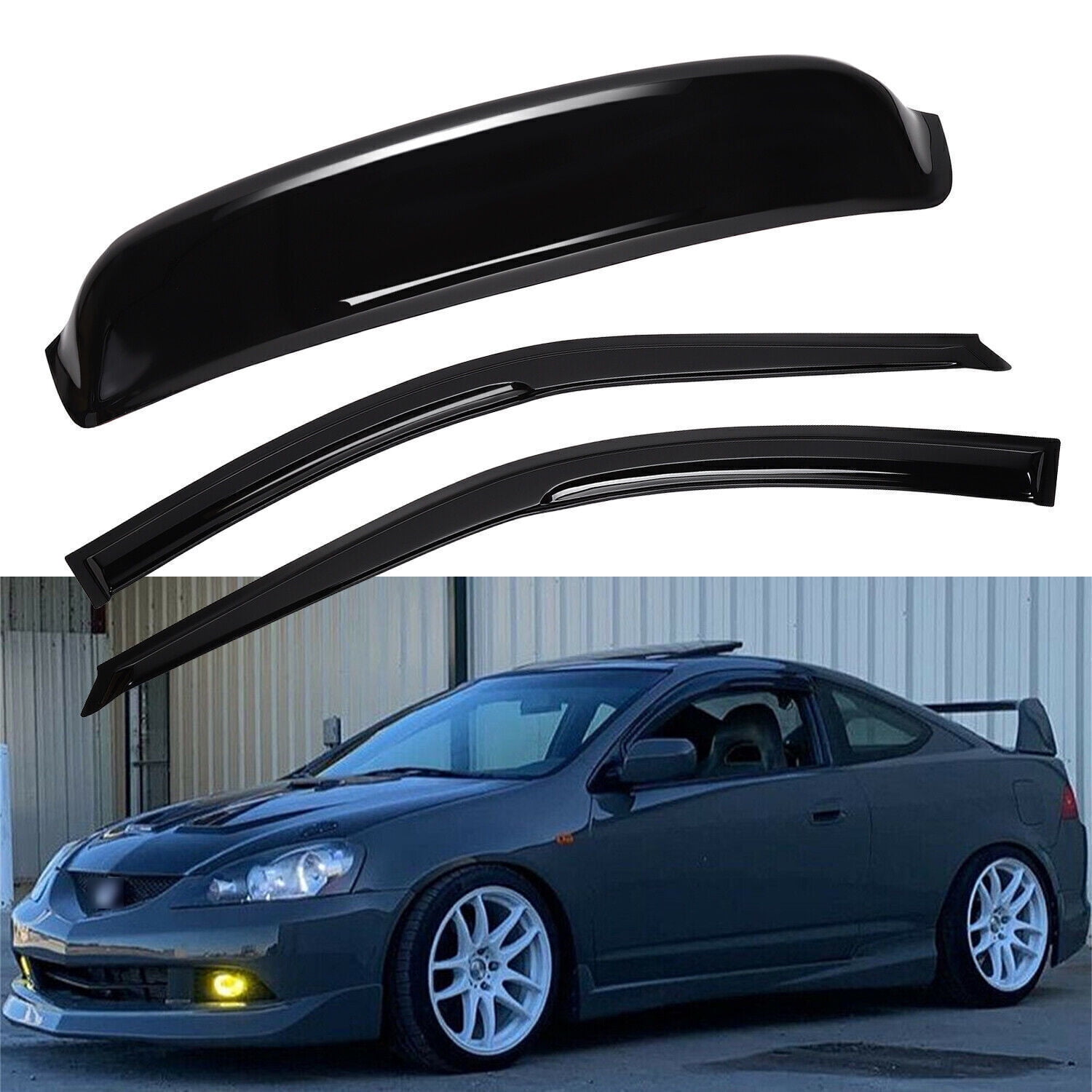 For 02-06 DC5 RSX Mugen Style 3D Wavy Window Visor + Rear Roof Visor ...