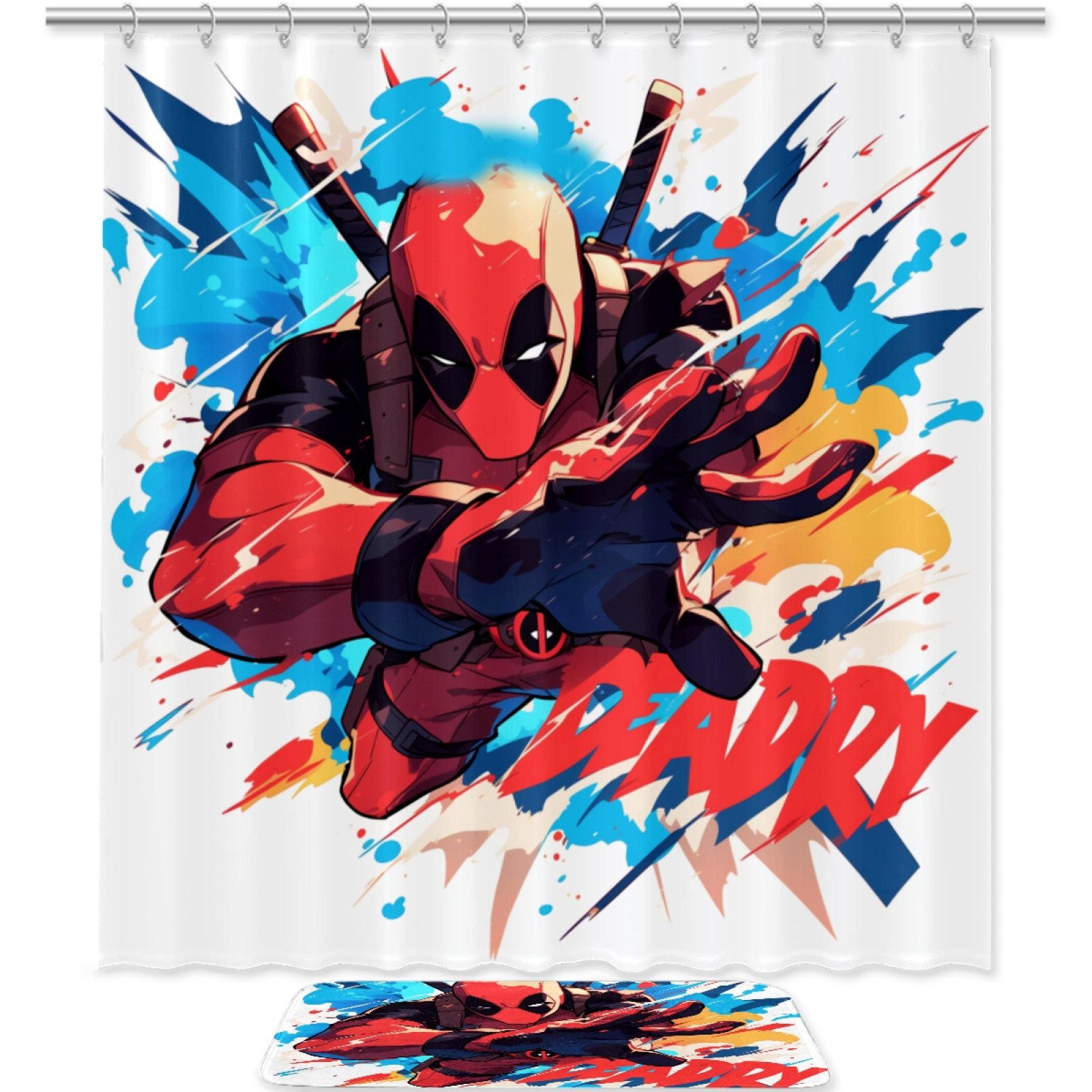 For Deadpool Pongee Shower Curtain and Polyester Floor Mat Set - 70 ...