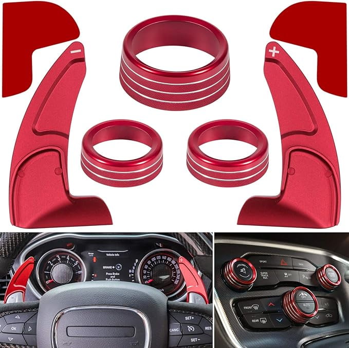 For Dodge Challenger Charger 2015 2021 Interior Accessories Decoration Steering Wheel Shift Paddle Extended Trim Cover Air Conditioner Switch CD Button Knob Decal Trim Rings Red 5PCS Walmart
