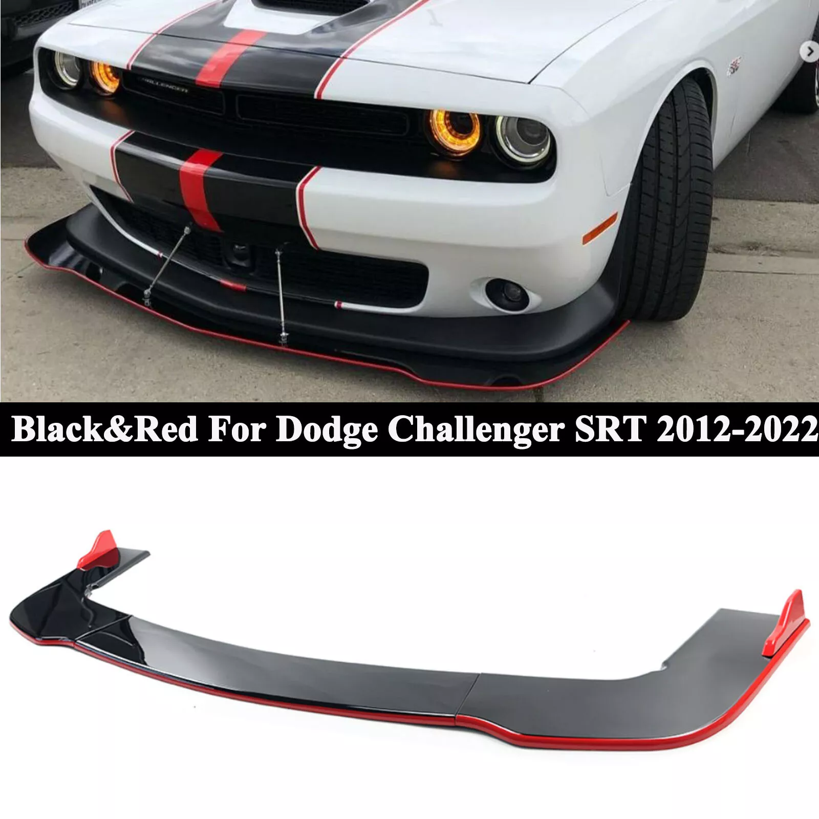 For Dodge Challenger SRT RT 2012-2022 Black and Red Front Bumper Lip ...