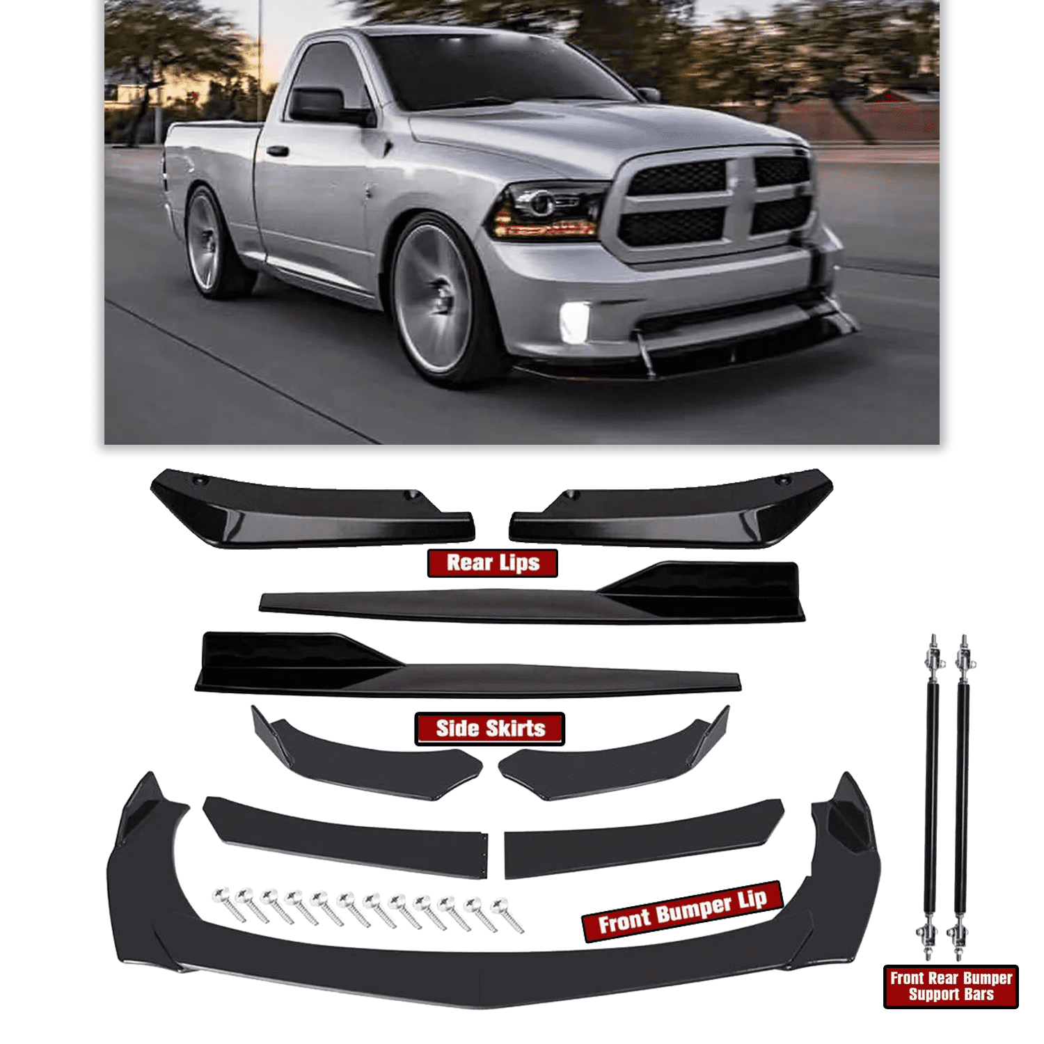 For Dodge Ram 1500 Front Rear Bumper Lip Spoiler Splitter Body Kit Side ...